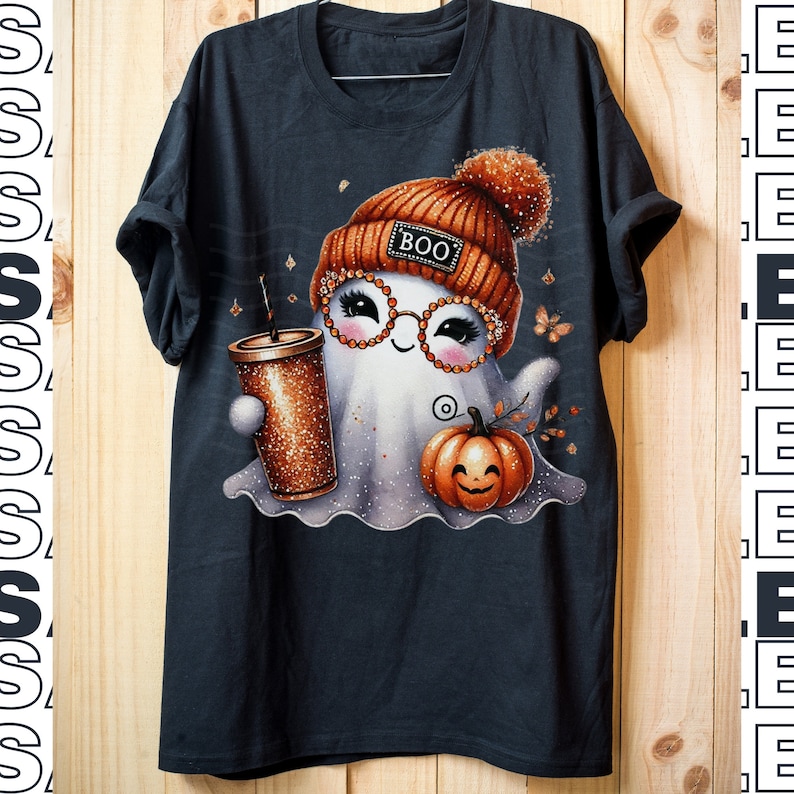 Fall Cute Ghost With Rhinestone Glasses and Pumpkin Halloween PNG ...