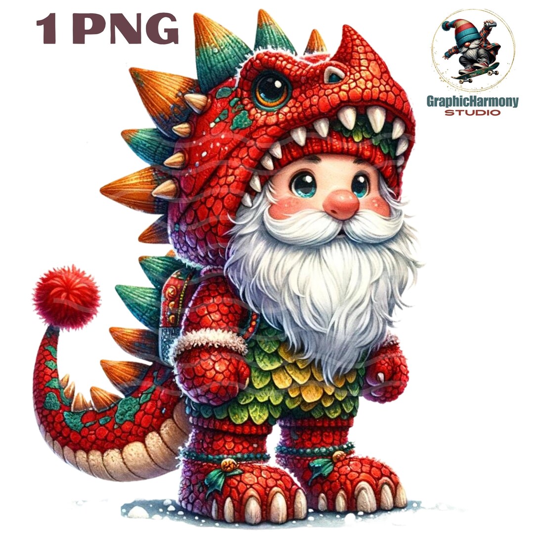 Fantasy Dragon Gnome Clipart - Colorful Dinosaur Gnome PNG, Digital ...
