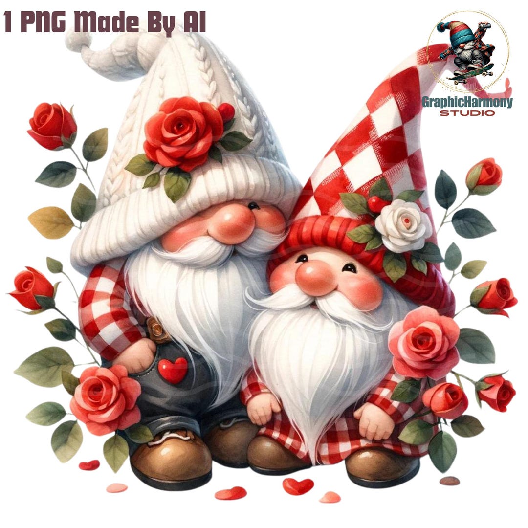 Valentine Gnomes With Roses PNG – Cute Romantic Gnomes Clipart for Love ...