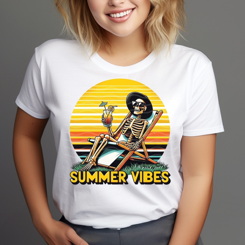 Summer Vibes Skeleton Clipart PNG, Funny Beach Skeleton Digital ...