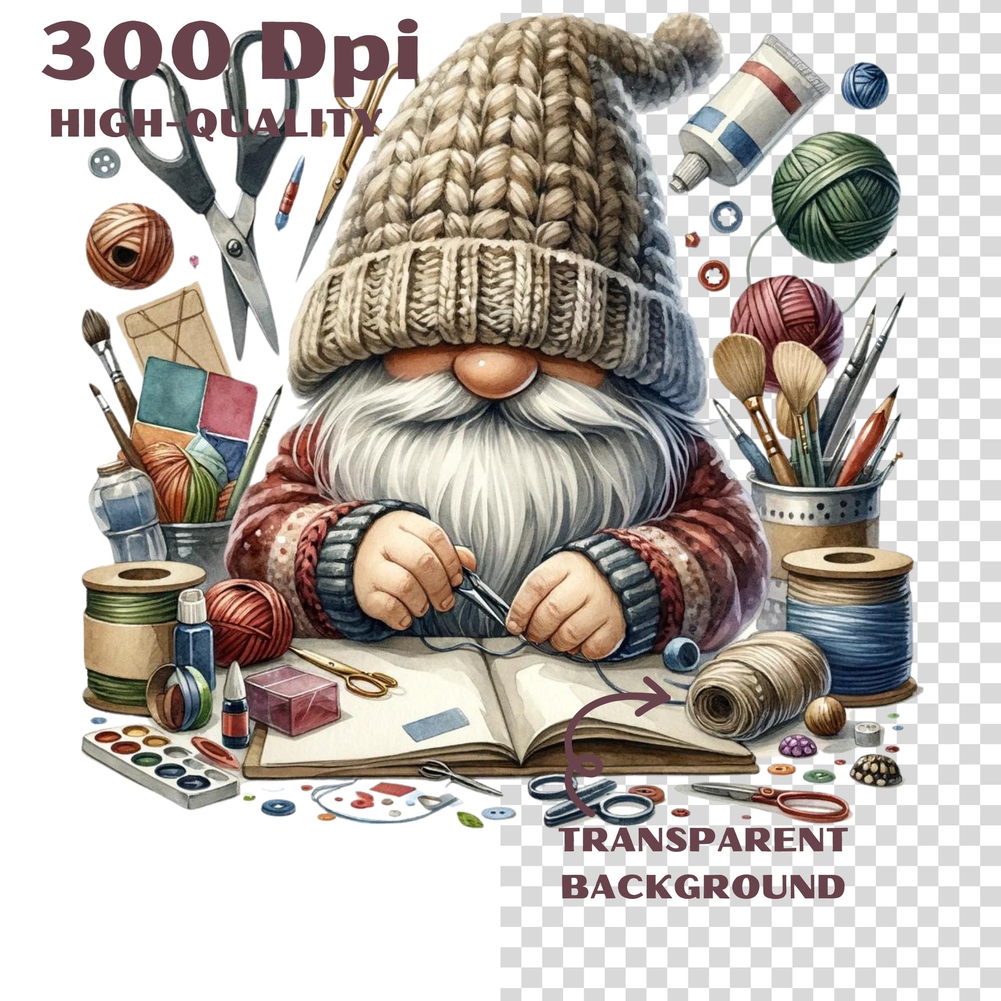 Crafting Gnome Clipart - Digital Download, DIY Gnome PNG, Creative ...