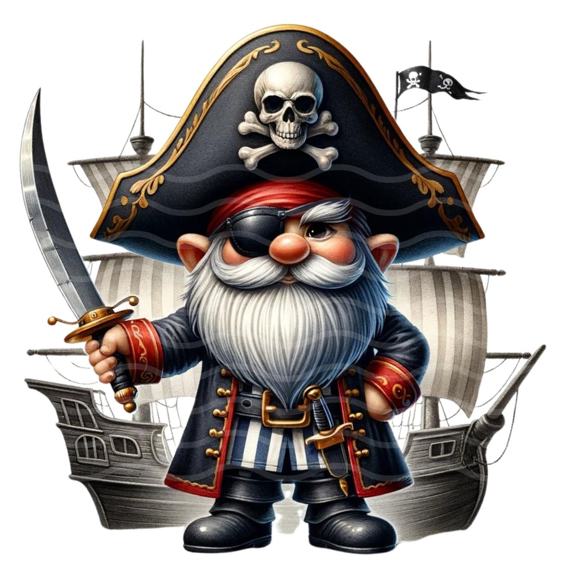 Pirate Gnome Clipart Digital Buccaneer Elf PNG Nautical Theme ...