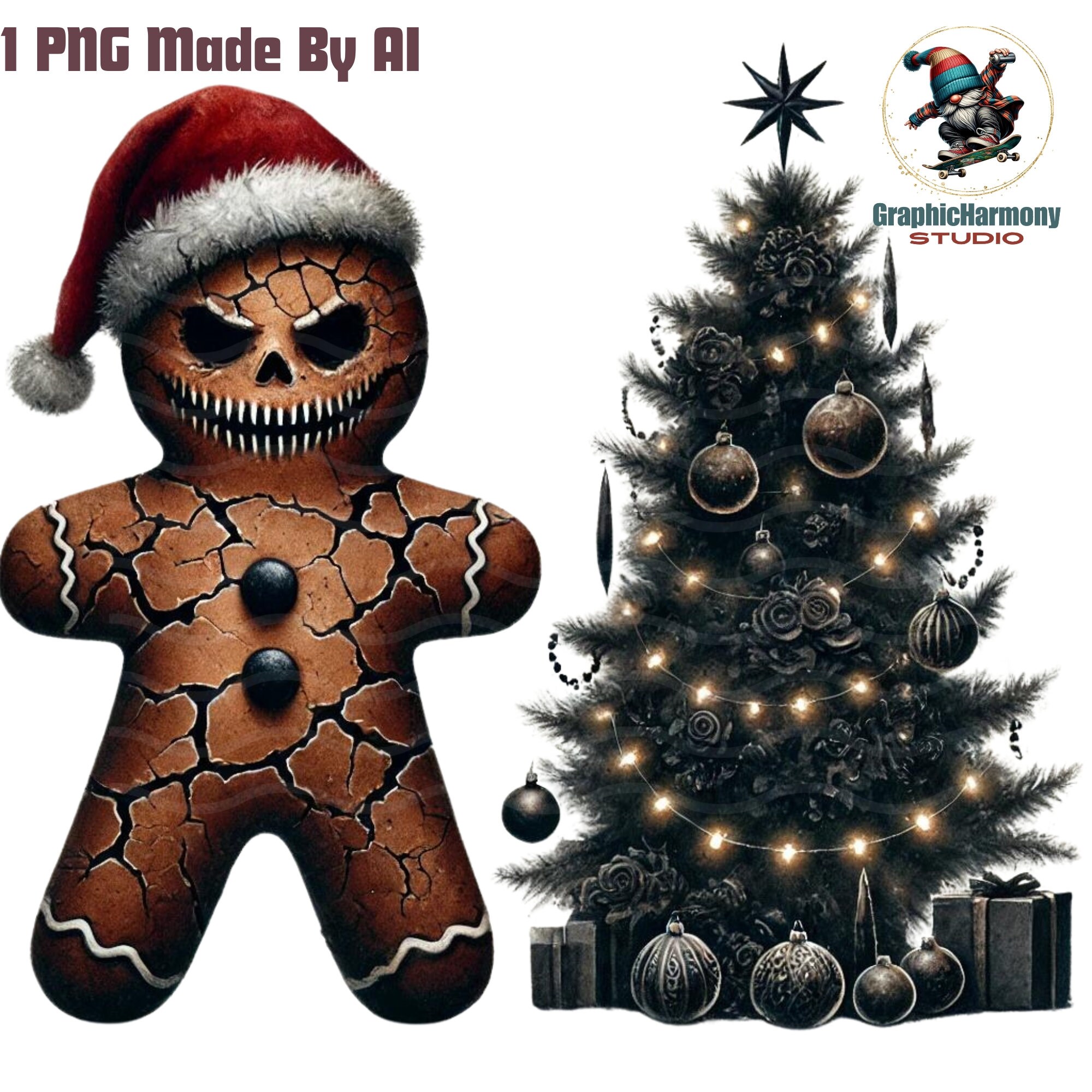 Gothic Gingerbread Man Christmas PNG, Spooky Xmas Clipart - Etsy