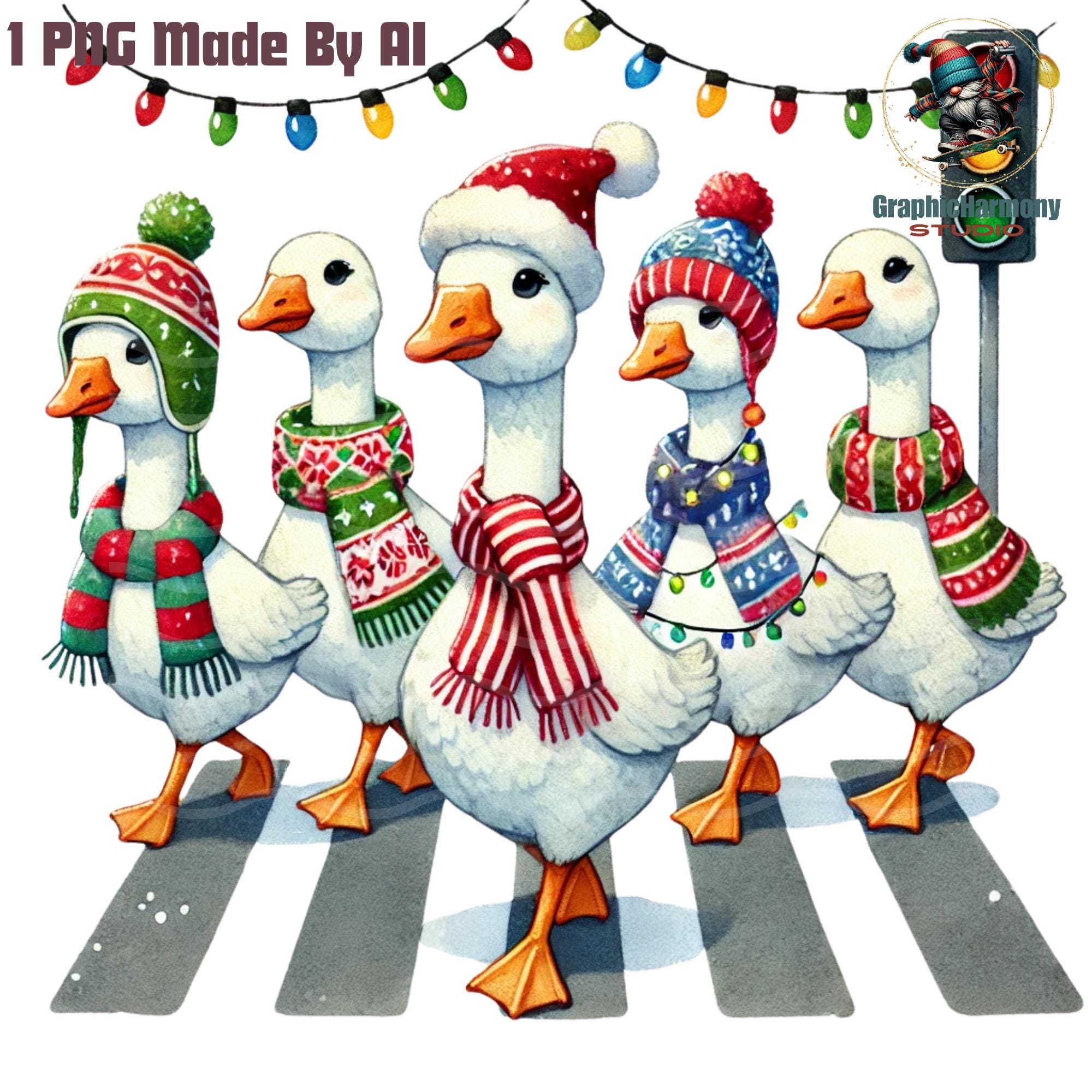Christmas Geese Walking PNG, Cute Holiday Geese Clipart, Funny Goose ...