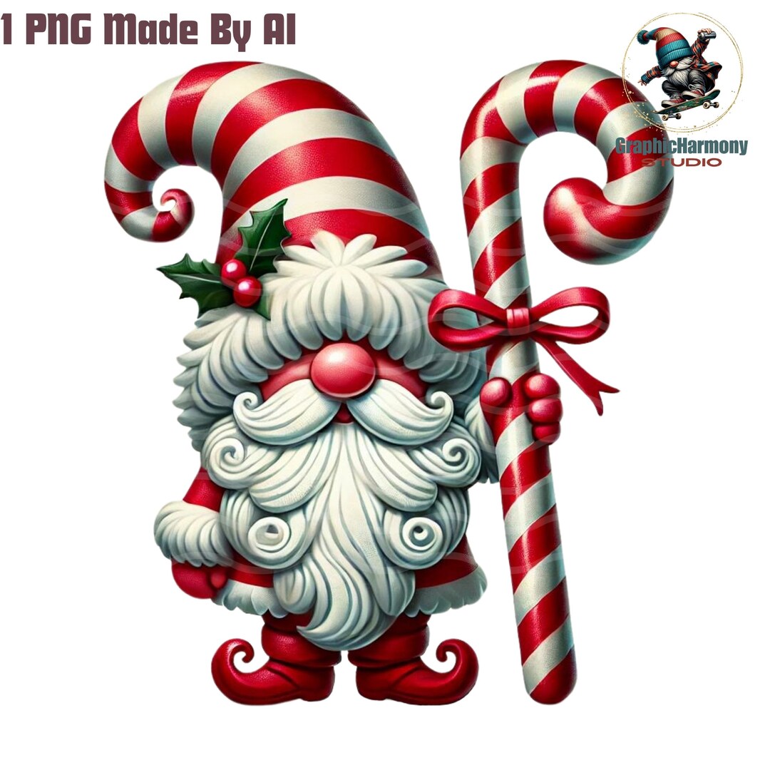 Candy Cane Santa Gnome PNG Christmas Digital Art for Craft Projects ...