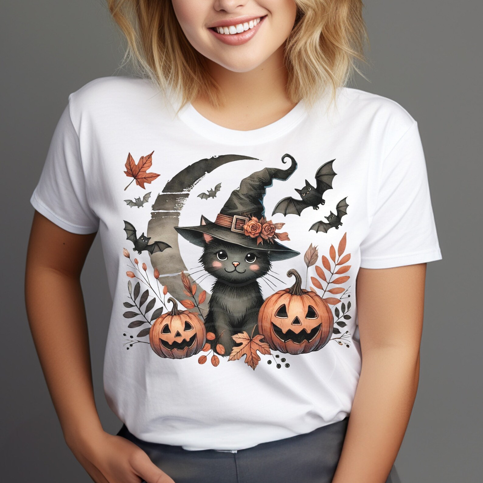 Black Cat Witch Hat PNG, Cute Halloween Cat Clipart, Fall Cat With ...
