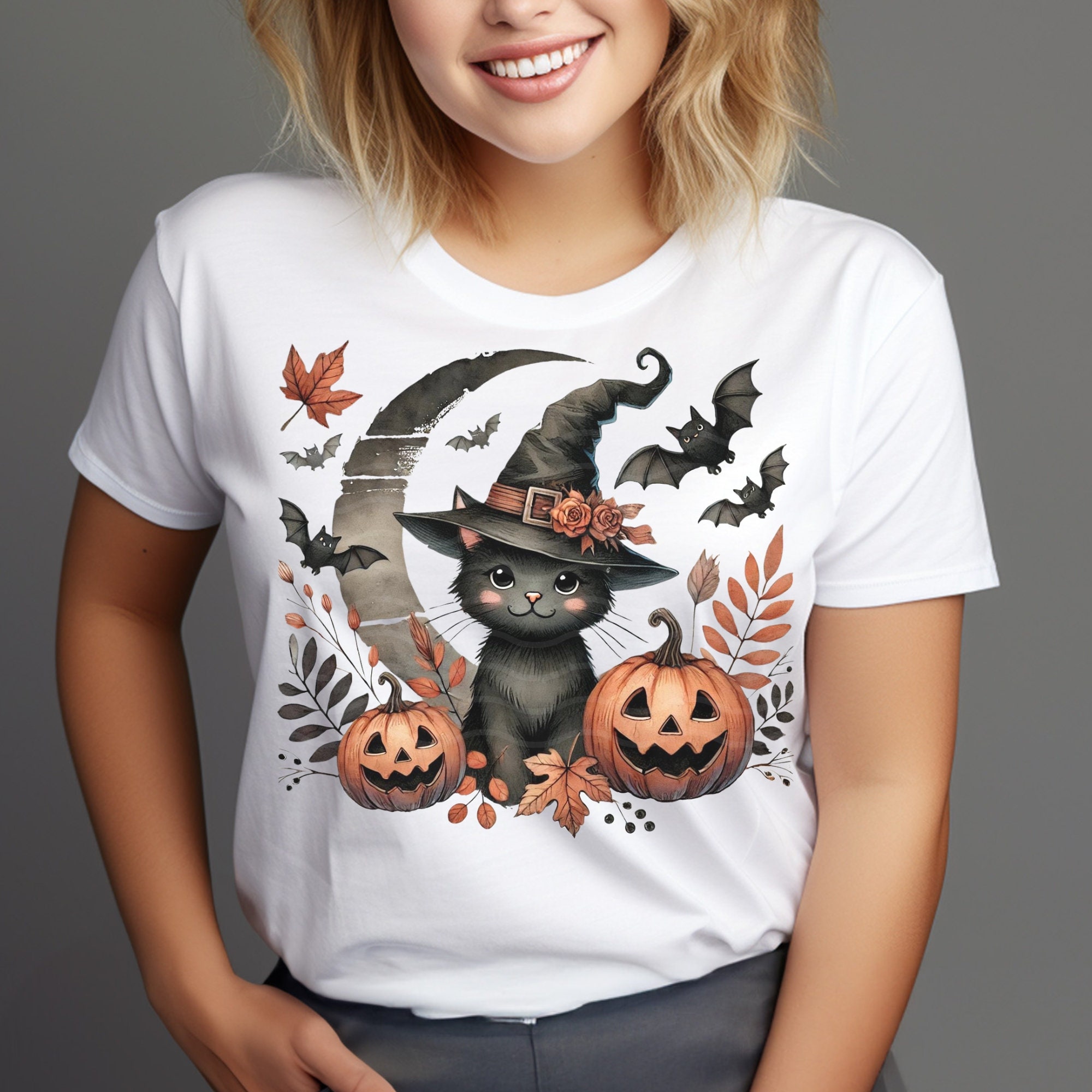 Black Cat Witch Hat PNG, Cute Halloween Cat Clipart, Fall Cat With ...