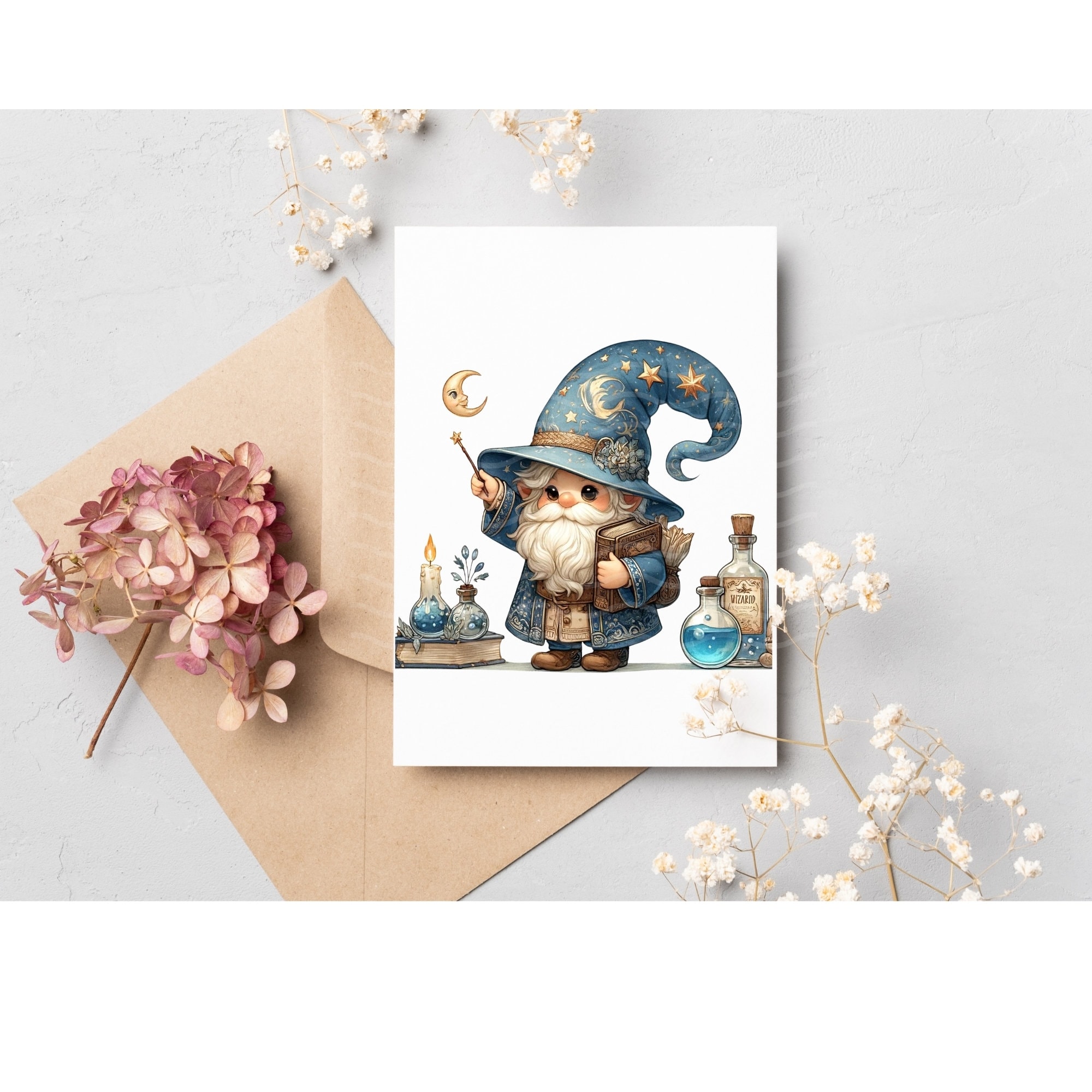 Enchanted Wizard Gnome Clipart-celestial Sorcerer Gnome Digital Art ...