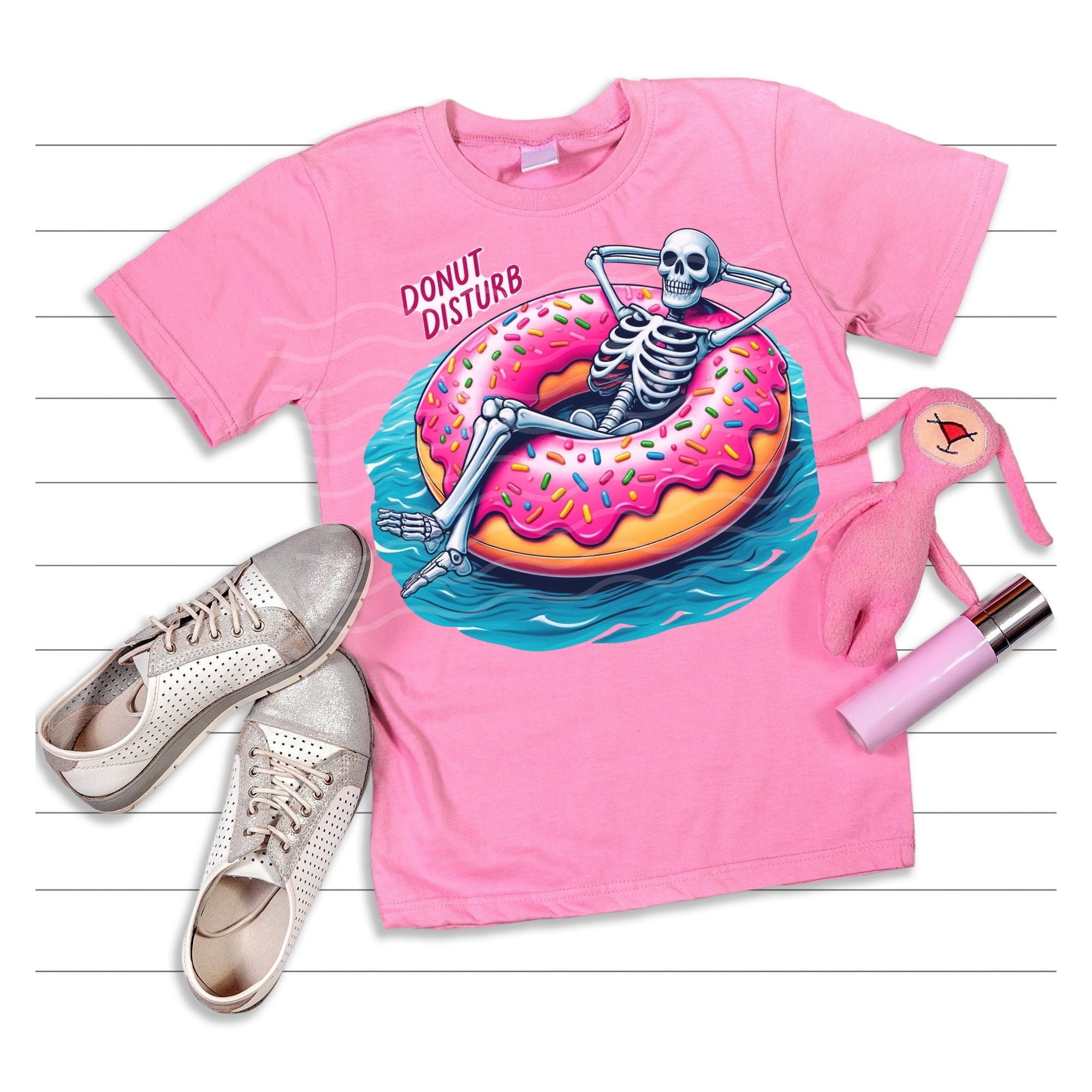 Donut Disturb Skeleton Clipart PNG Funny Skeleton on Donut Float ...