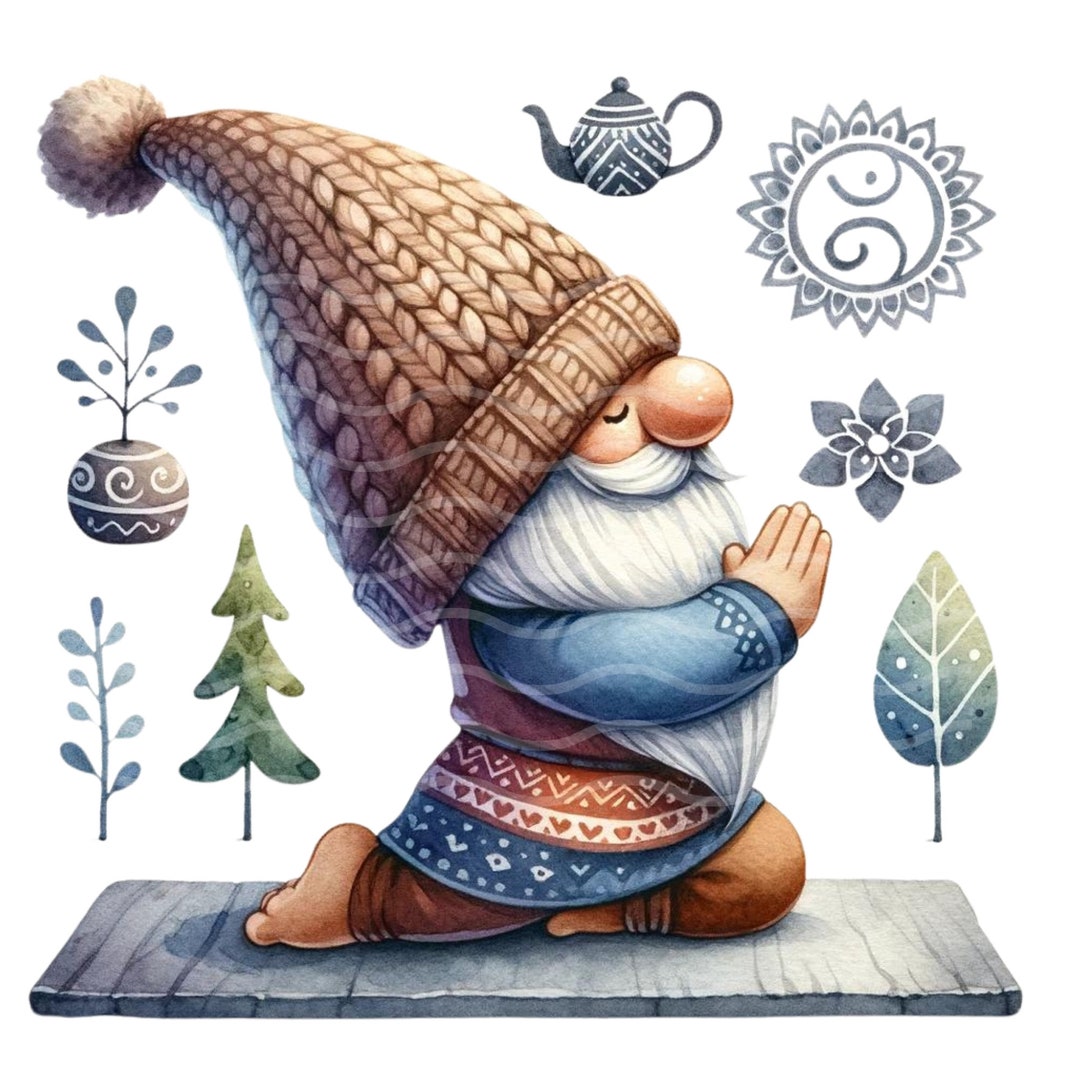 Namaste Gnome Clipart - Digital Download, Mindful Gnome PNG, Yoga Gnome ...