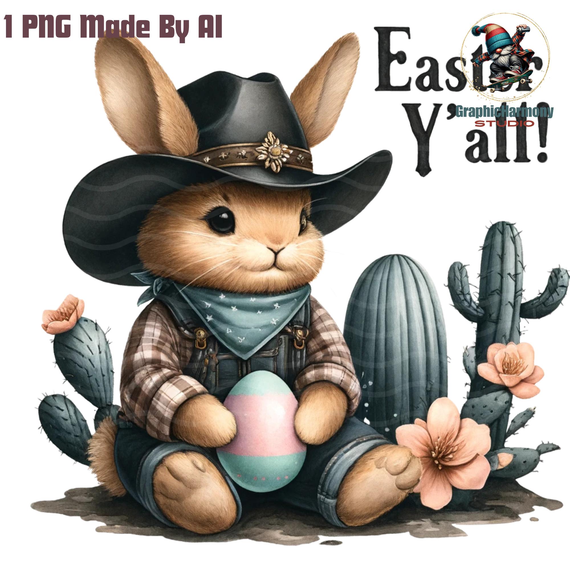 Rustic Cowboy Bunny PNG | Western Easter Rabbit Clipart | Country ...