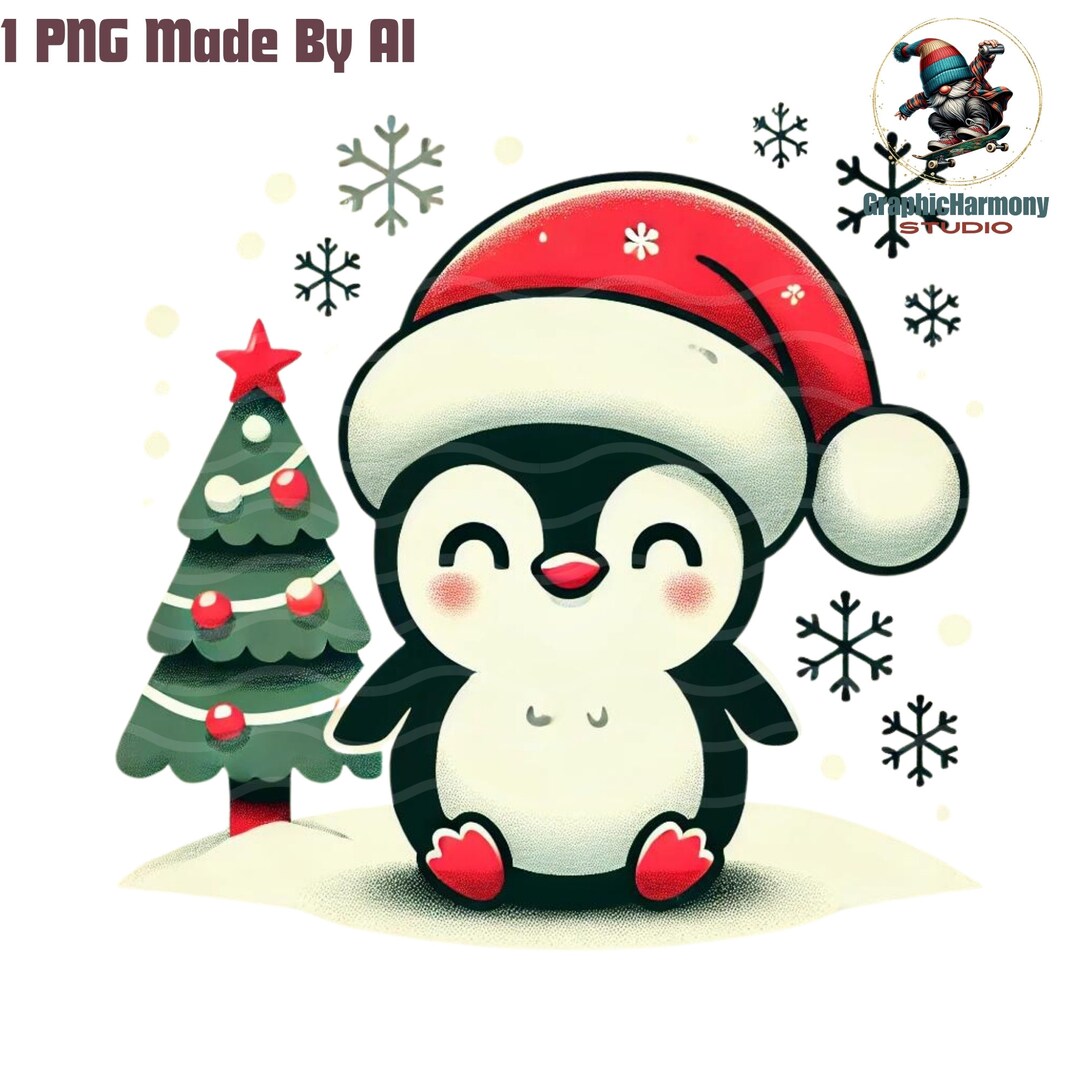 Christmas Penguin Art Print – Cute Holiday Wall Decor – Santa Hat ...