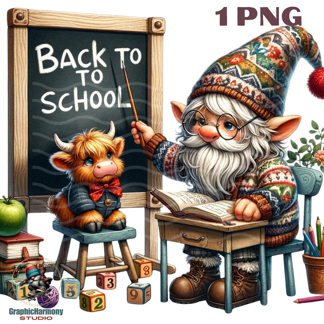 Back to School Gnome Clipart PNG Teacher Gnome With Cow Student ...