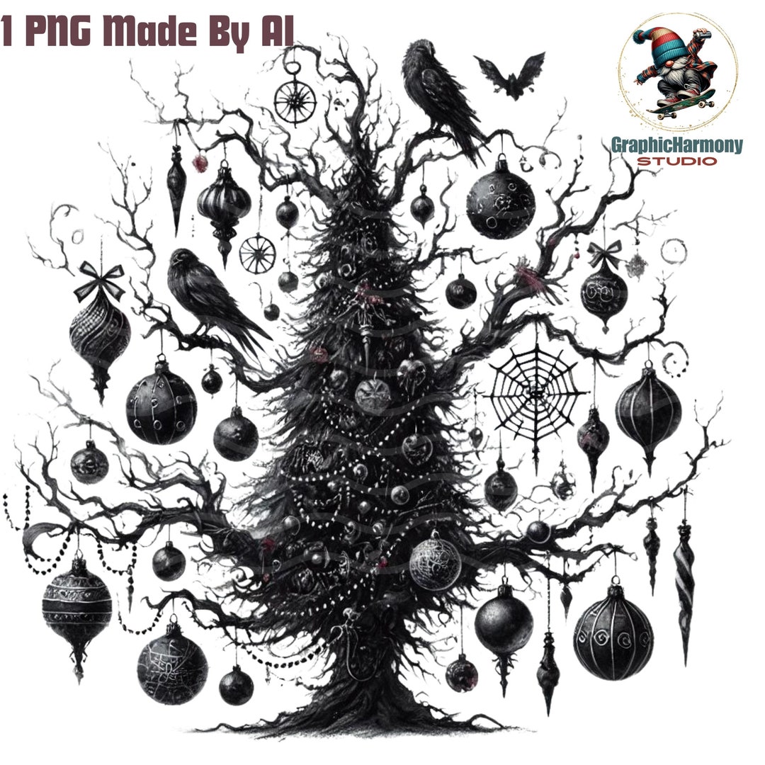 Gothic Christmas Tree PNG Dark Holiday Decor Clipart Spooky Christmas ...