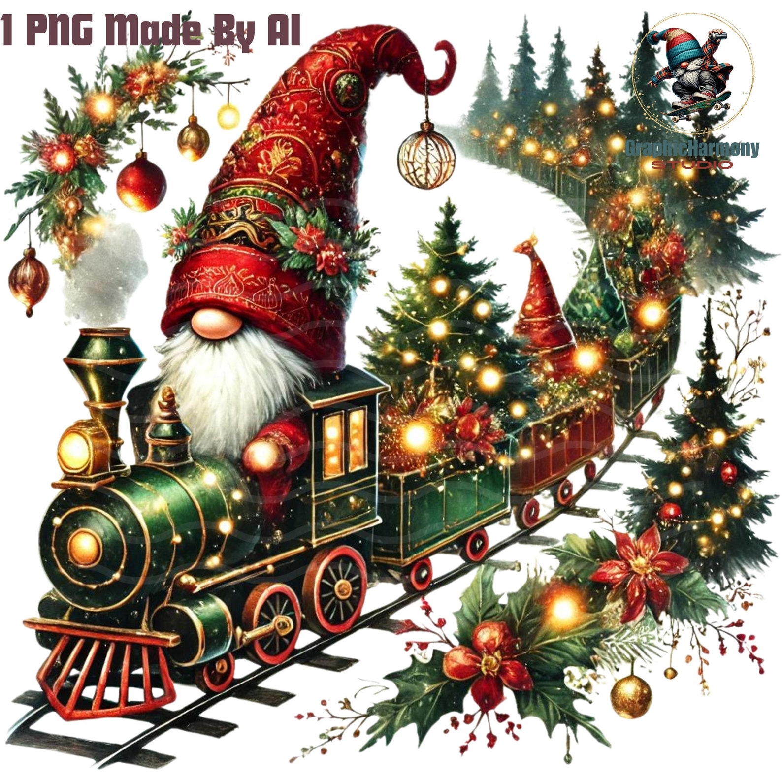Christmas Gnome Train PNG Digital Download, Festive Gnome Christmas ...