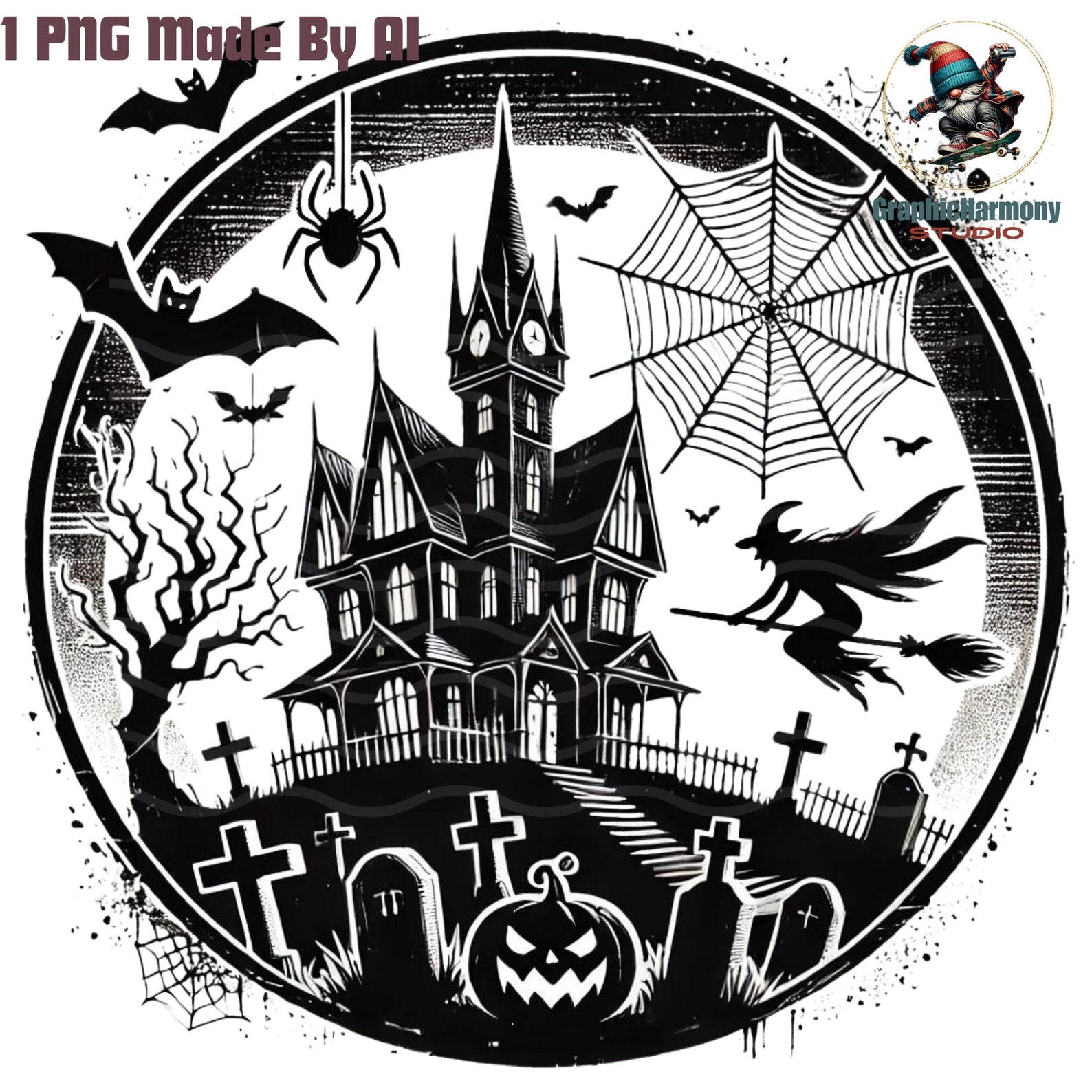 Vintage Halloween Haunted House PNG Digital File Spooky Graveyard Scene Clipart Instant Download ...