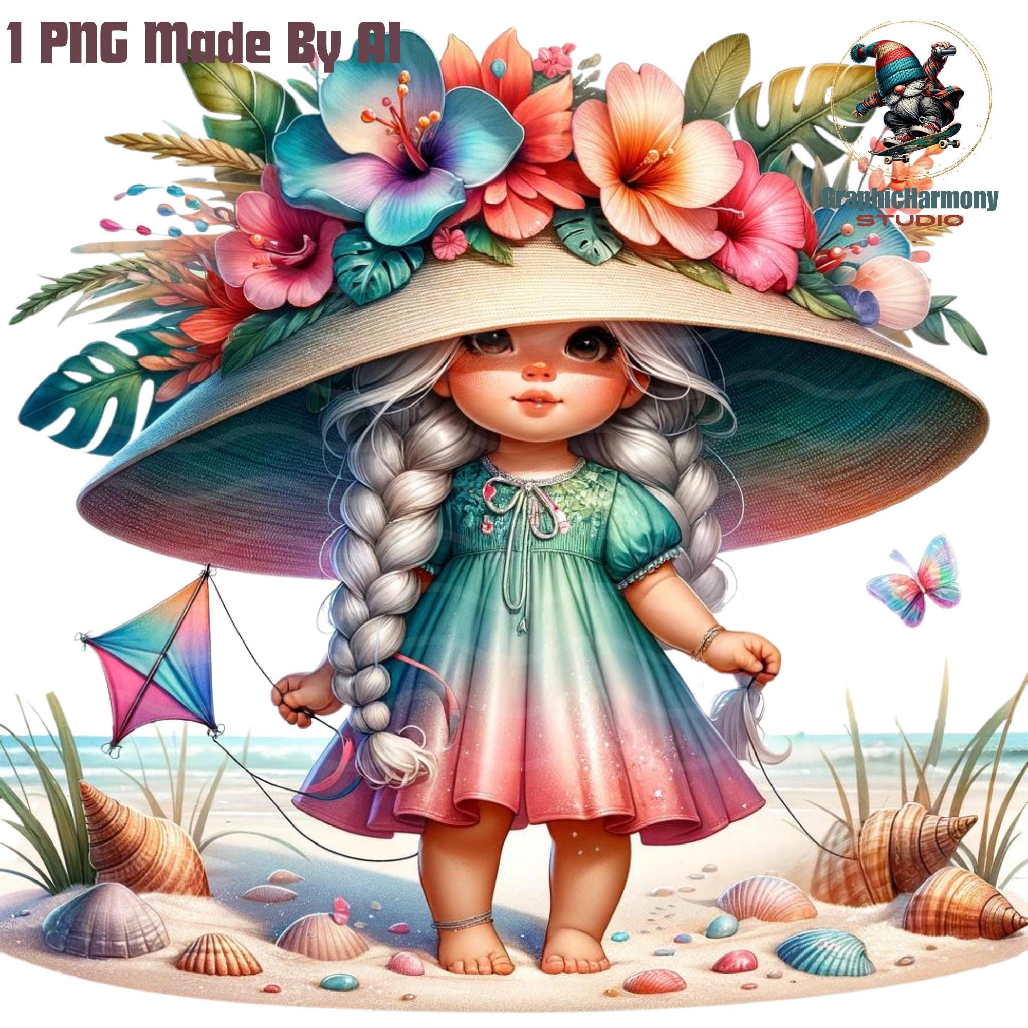 Beach Girl Clipart With Floral Hat - Summer Digital Art, Pastel ...