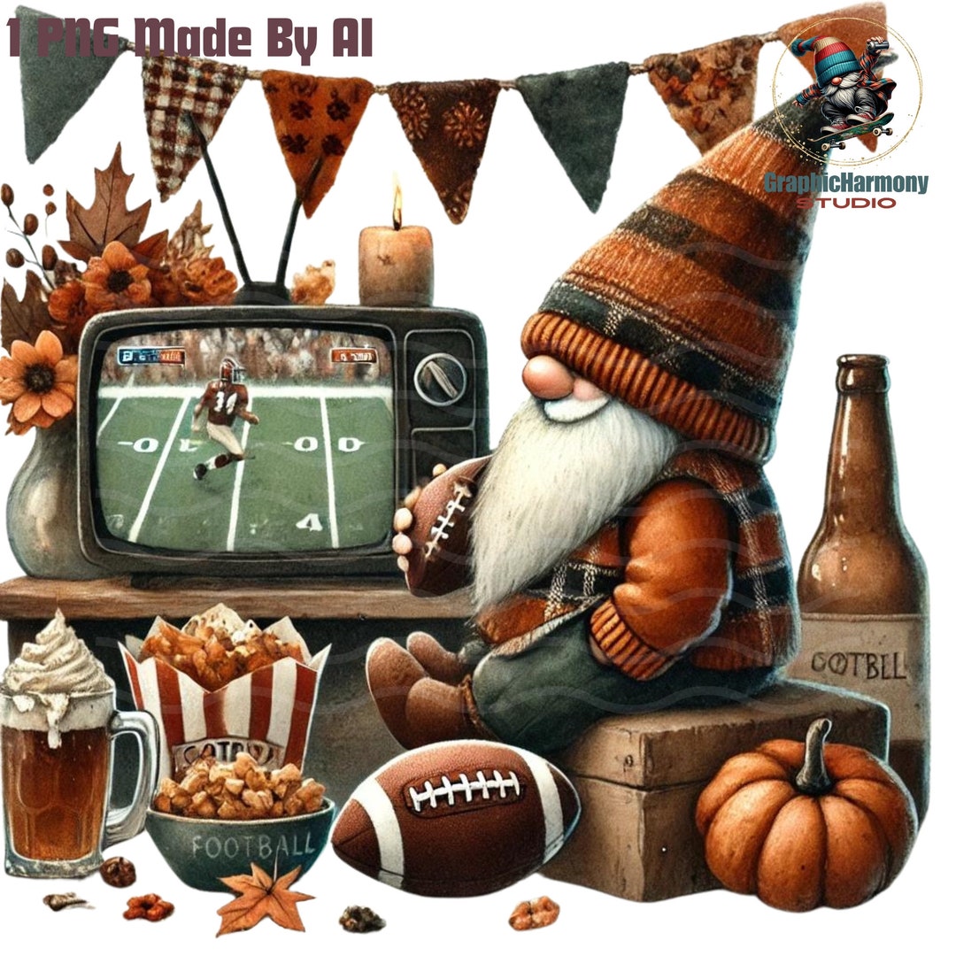 Cozy Fall Football, Game Day Digital Art, Fall Gnome Clipart, Gnome ...