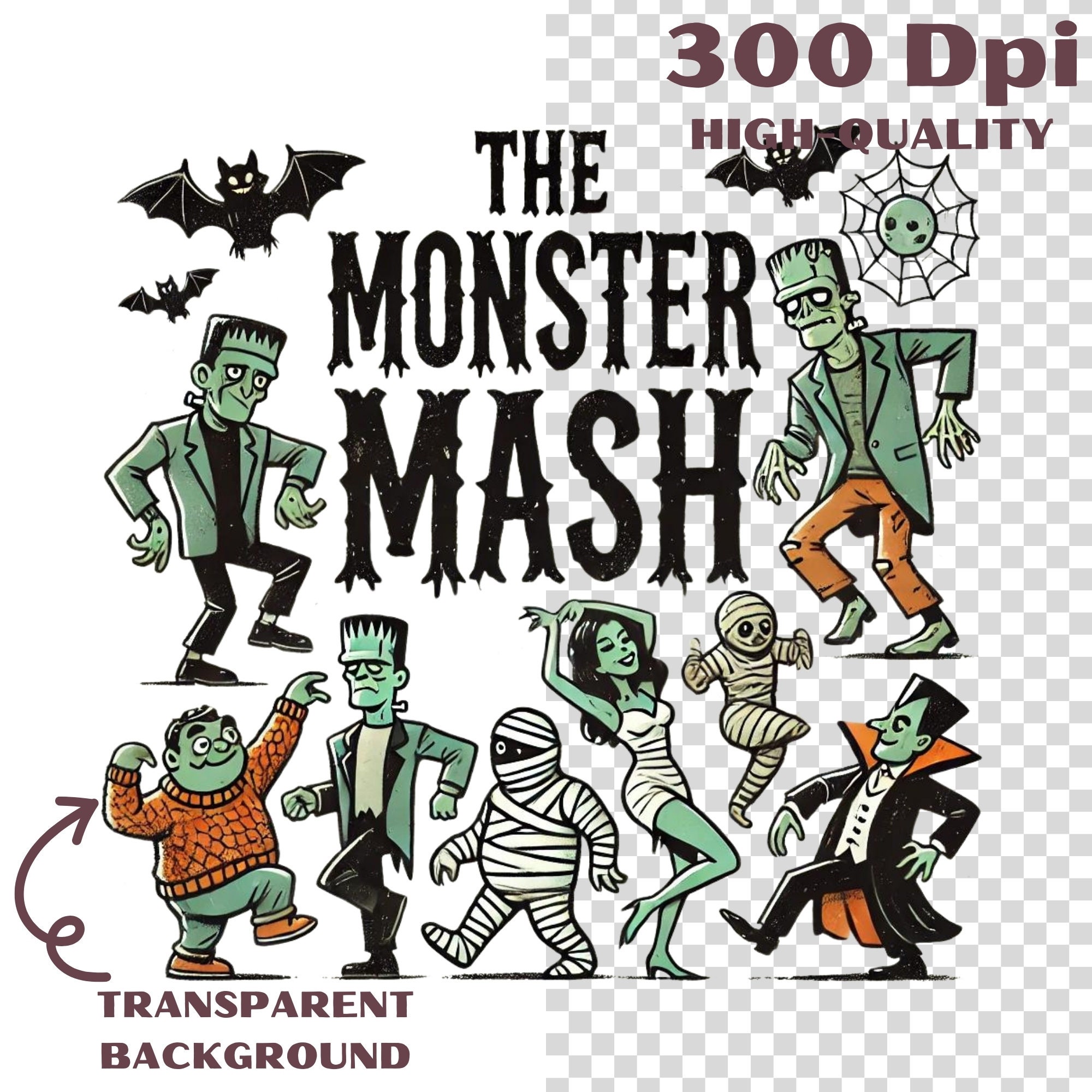 The Monster Mash PNG | Vintage Halloween Party Art | Retro Monster ...