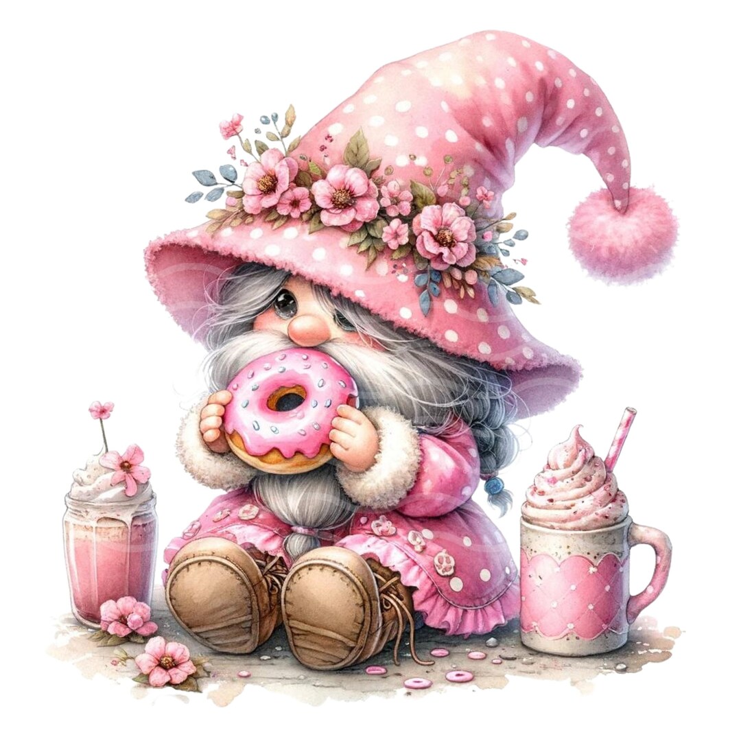 Sweet Pink Gnome Clipart PNG Doughnut Day Gnome With Pink Treats ...