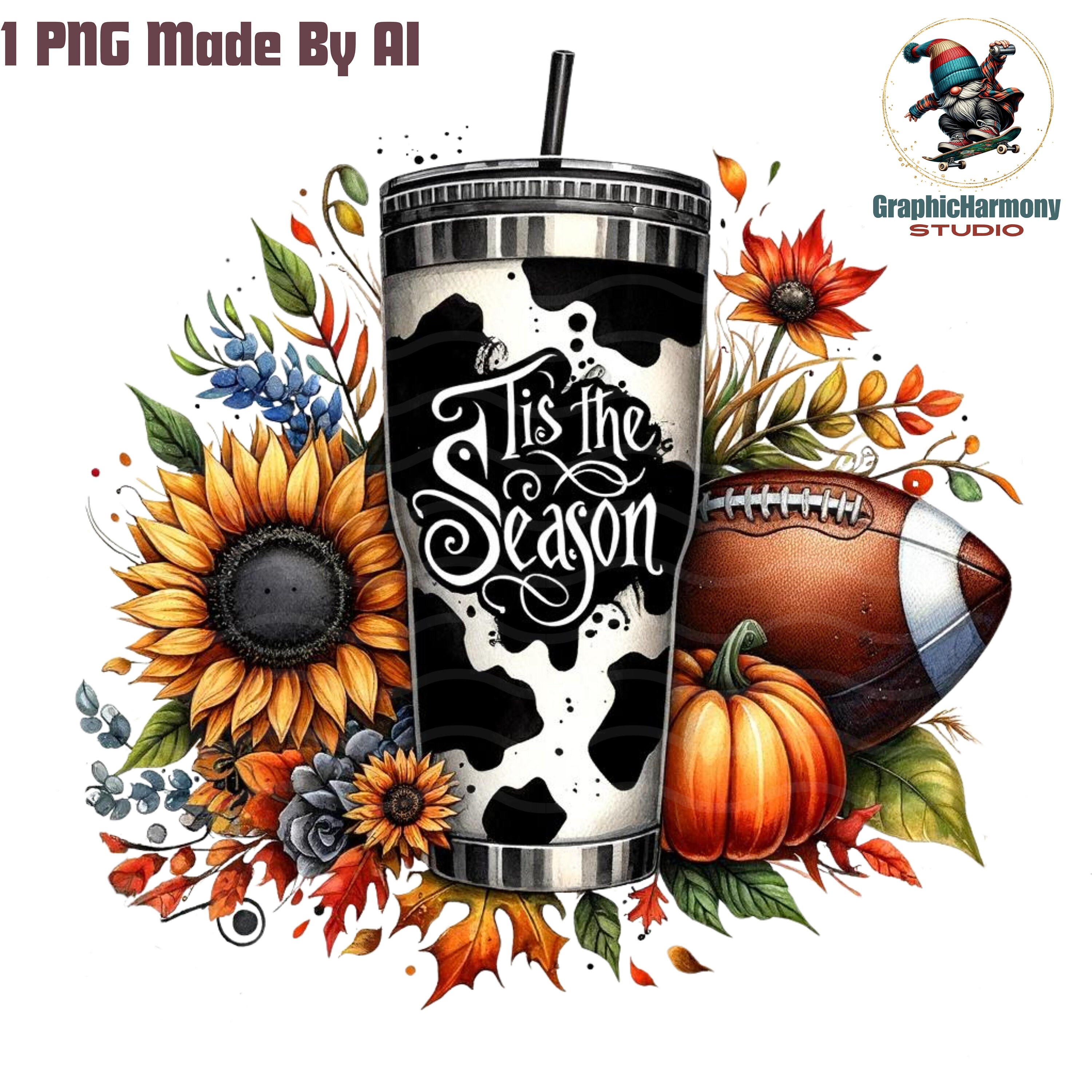 Tis the Season Cow Print Tumbler PNG, Fall Football Sublimation, Autumn ...