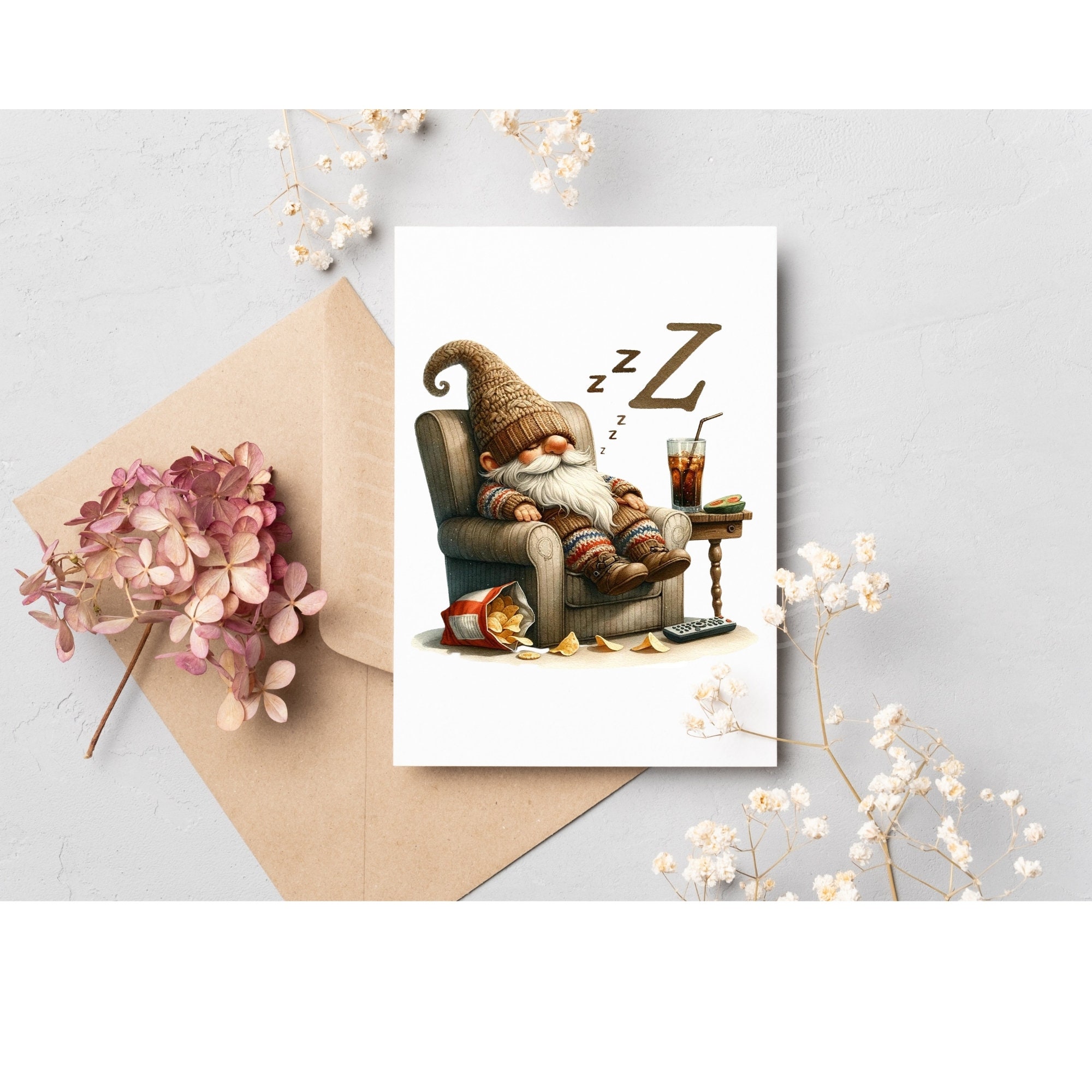 Printable Sleepy Gnome Art Cozy Home Decor Illustration Digital ...