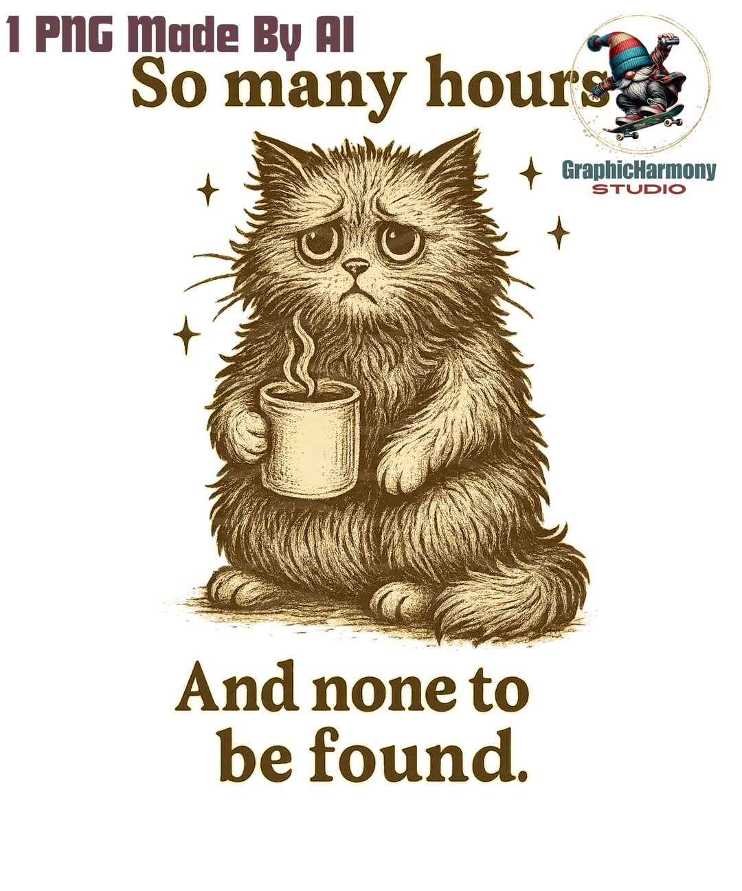 Sad Cat Coffee PNG Clipart - so Many Hours None to Be Found - Fluffy ...