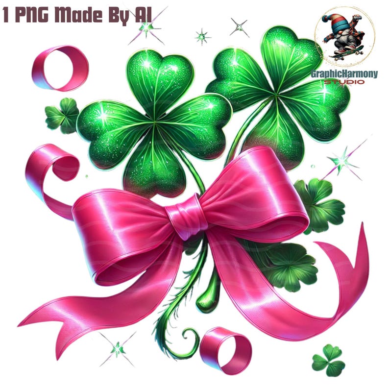 St. Patrick’s Day Shamrock and Bow PNG, Glitter Clover Clipart, Pink ...