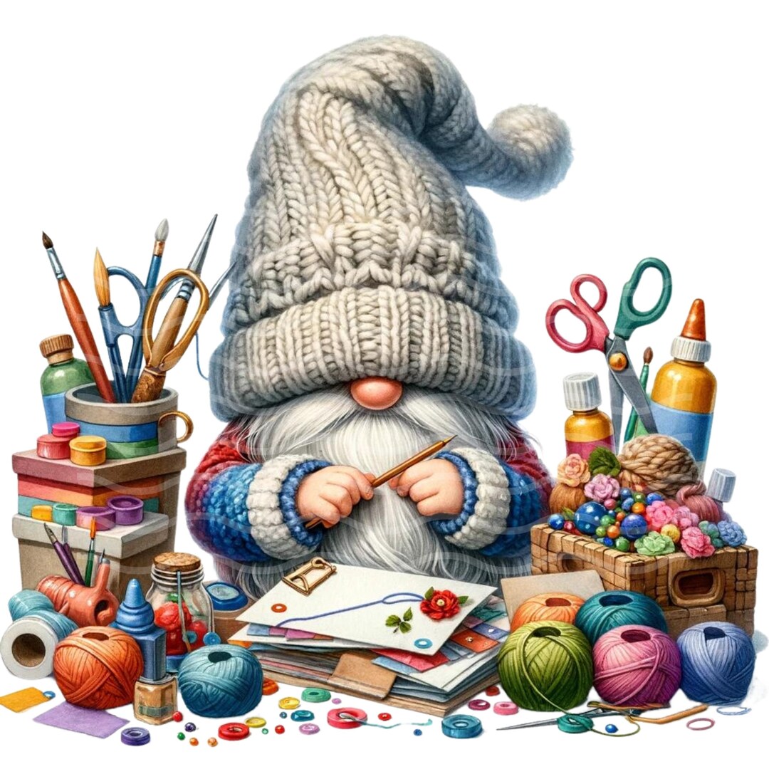 Craft Gnome PNG Bundle, Knitting Gnome Clipart, DIY Arts Digital File ...