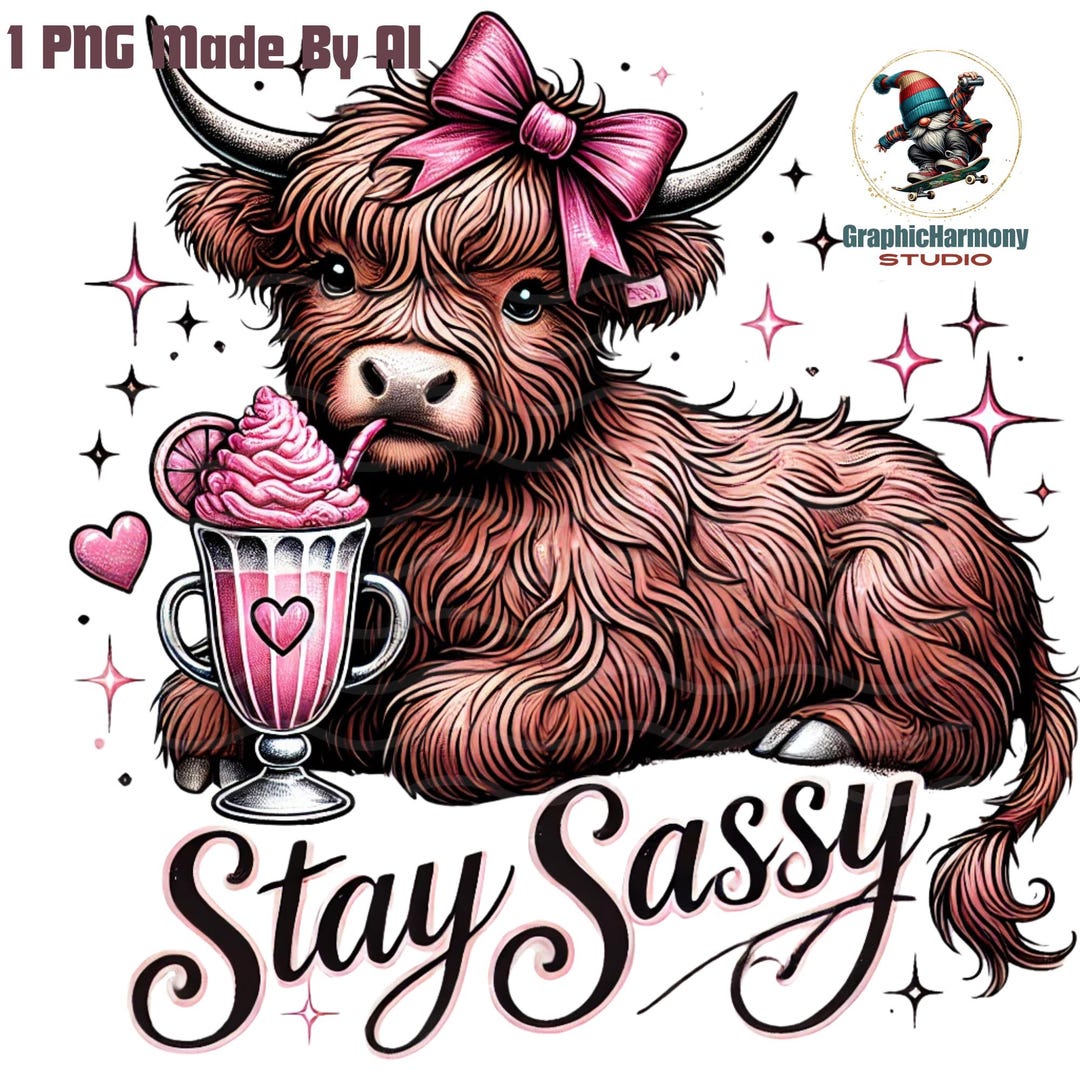 Sassy Highland Cow Clipart - Cute Pink Milkshake Digital Art, Stay ...