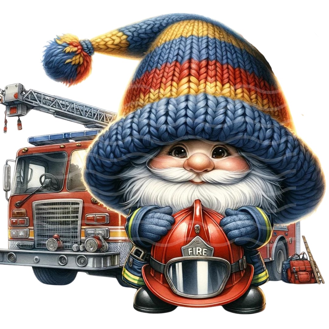 Firefighter Gnome Clipart - Brave Gnome PNG - Printable Fire Department ...