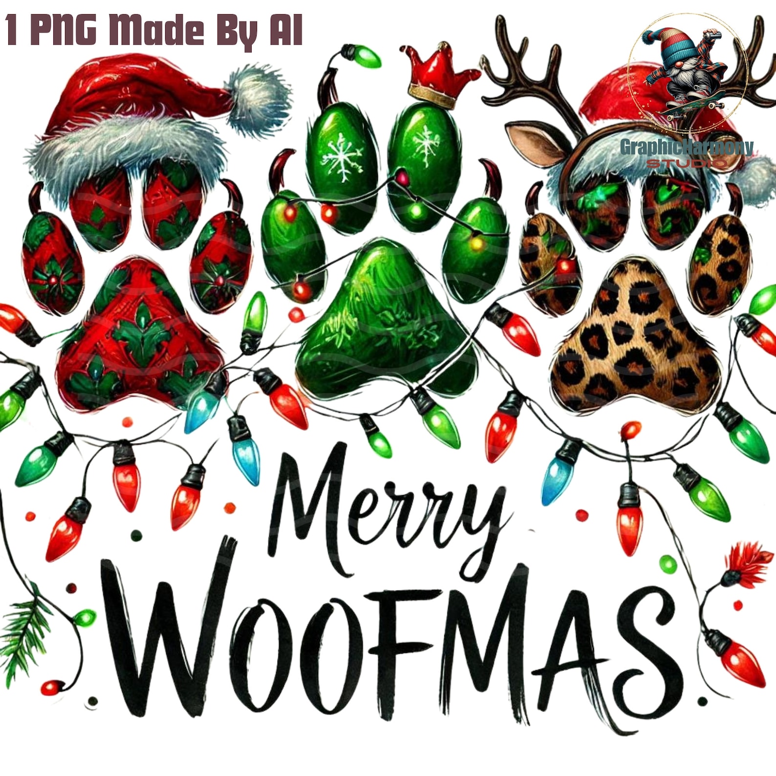 Merry Woofmas Dog Paw Print Christmas PNG, Festive Pet Paw Clipart ...