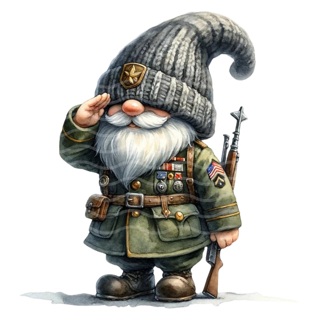 Saluting Gnome Clipart Digital Download, Patriotic Gnome PNG, Military ...
