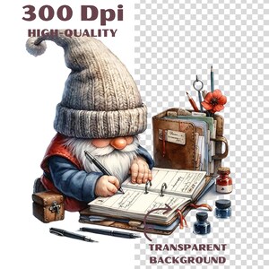 Journaling Gnome Clipart Digital Download, Writer's Gnome PNG, Artistic ...