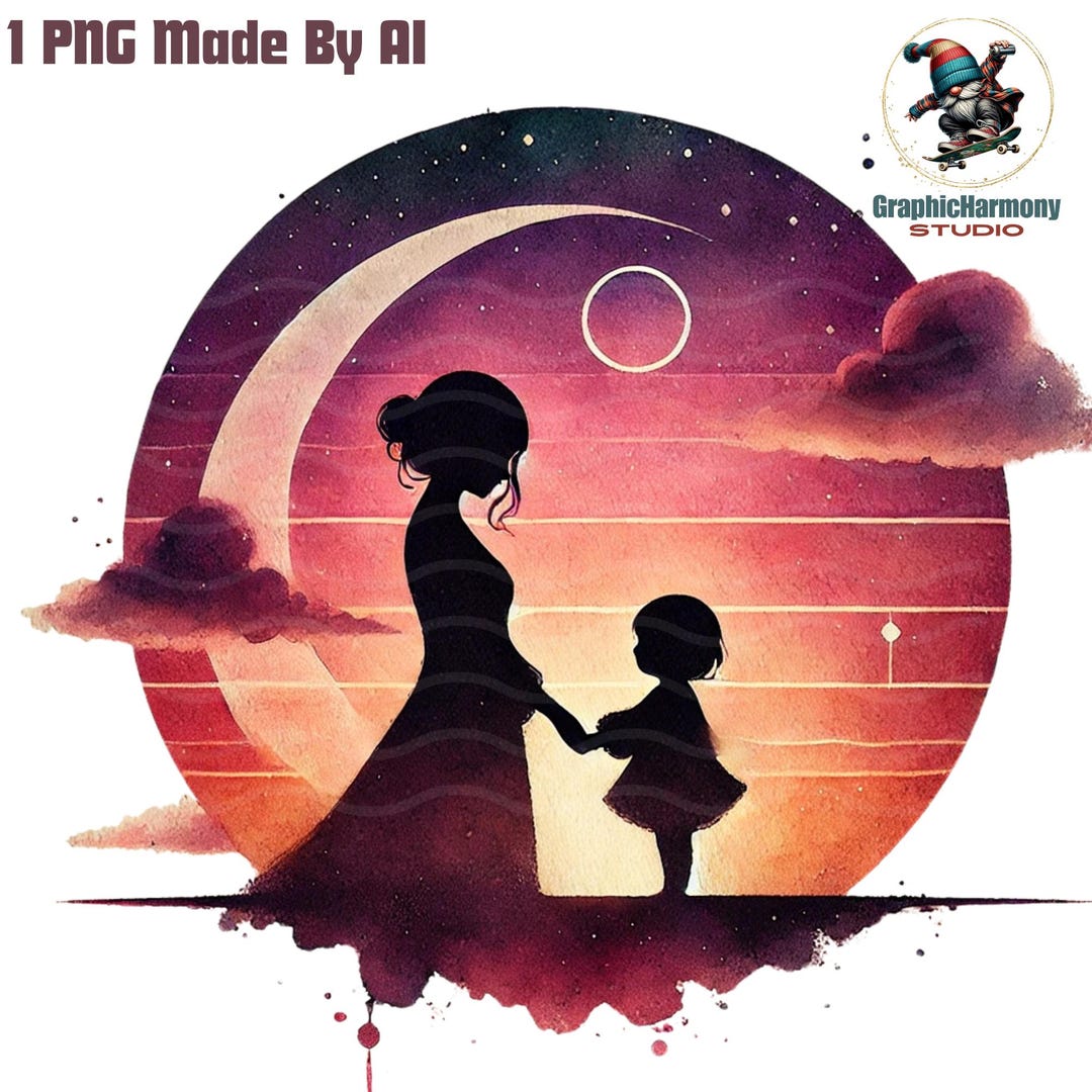 Celestial Mother and Child PNG, Sunset Silhouette Clipart,cosmic Mom ...