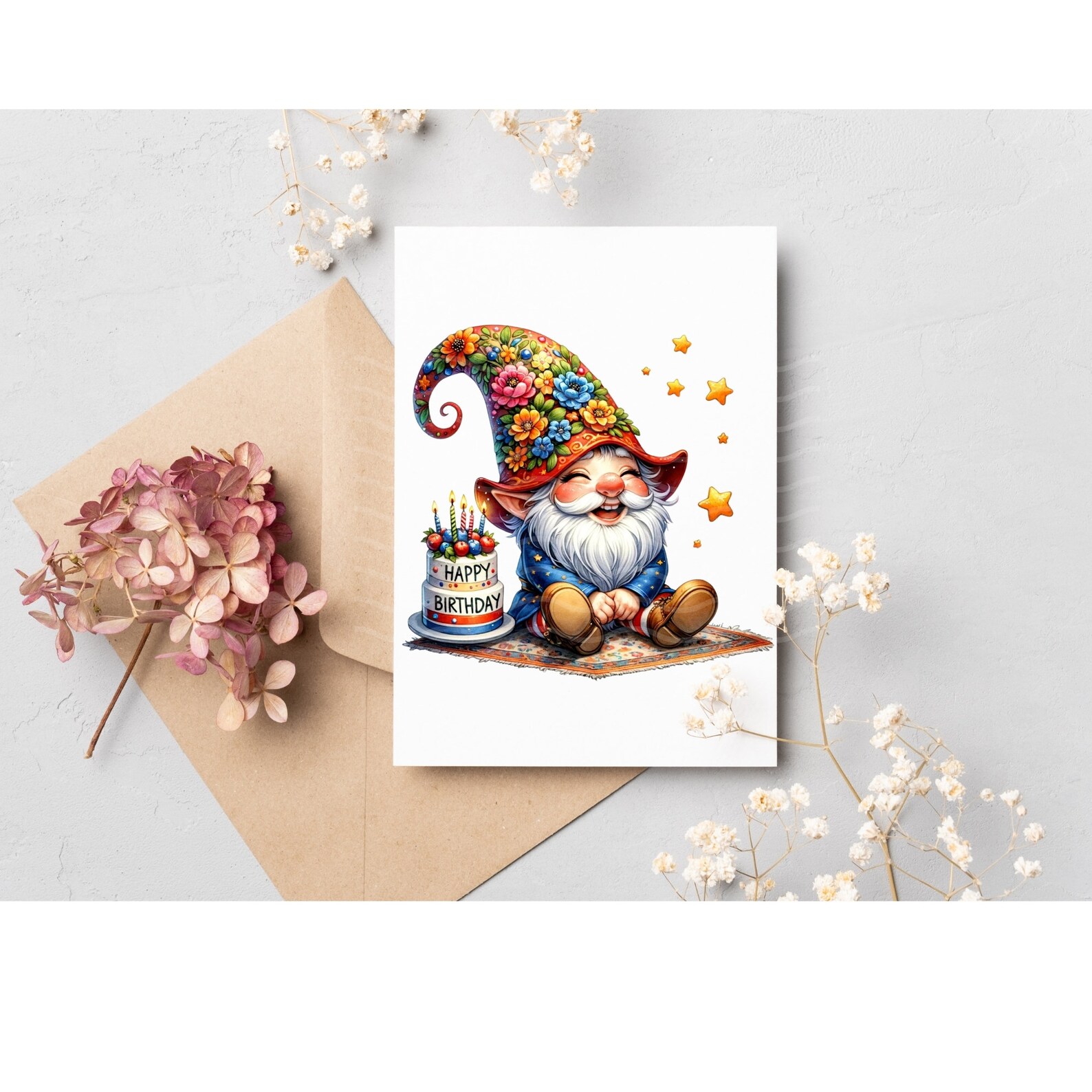 Joyous Garden Gnome Birthday Clipart Colorful PNG File, Instant ...