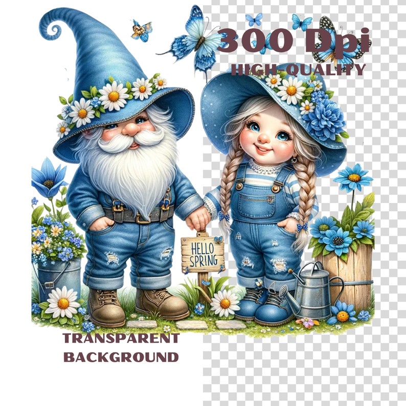 Spring Garden Gnome Duo Digital Clipart for Crafts, 'hello Spring ...