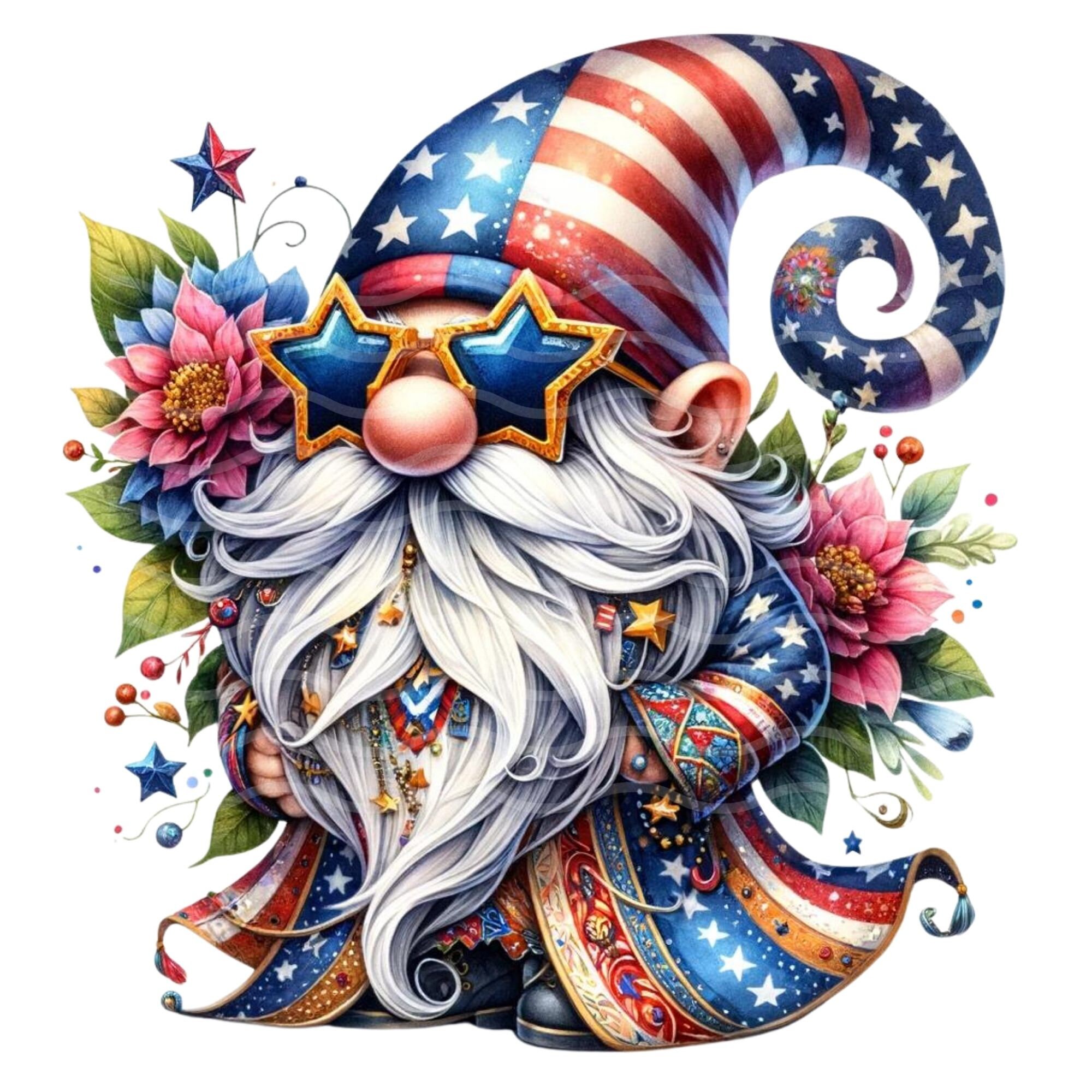 4th of July Gnome Clipart - Festive Patriotic Gnome With Star-spangled ...