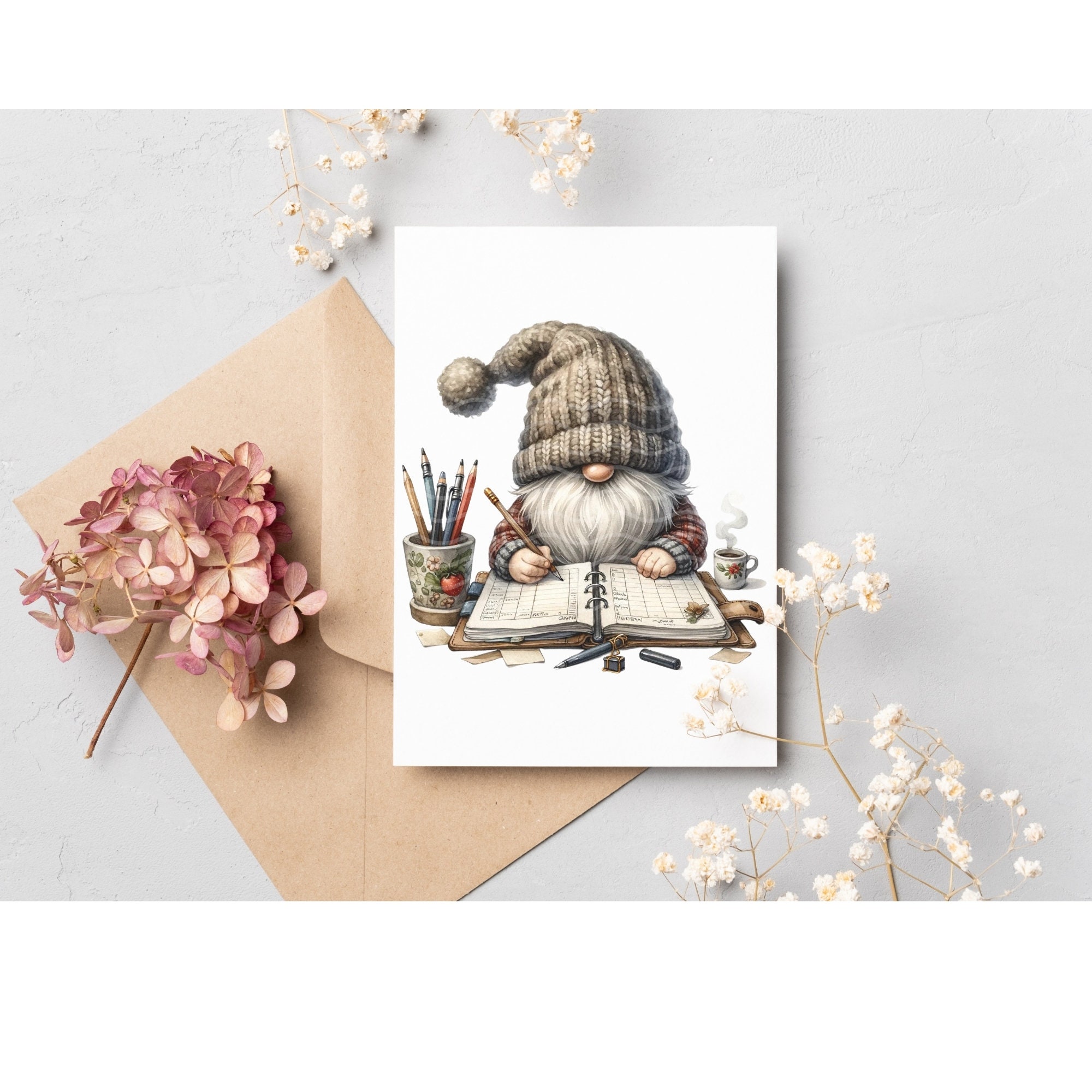 Planner Gnome Clipart Digital Download, Organized Gnome PNG, Scheduler ...