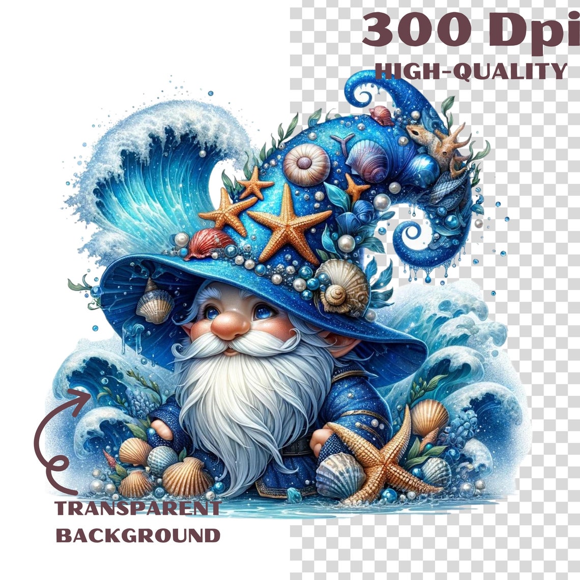 Ocean Gnome Art PNG, Beach Starfish Wizard Clipart, Coastal Seashell ...