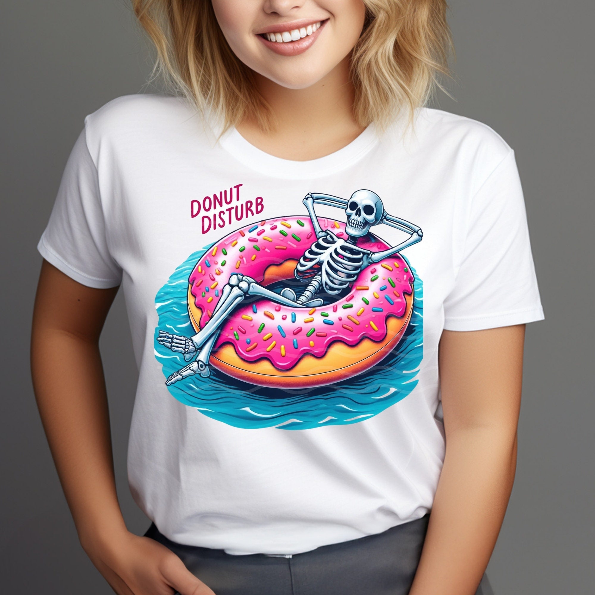 Donut Disturb Skeleton Clipart PNG Funny Skeleton on Donut Float ...