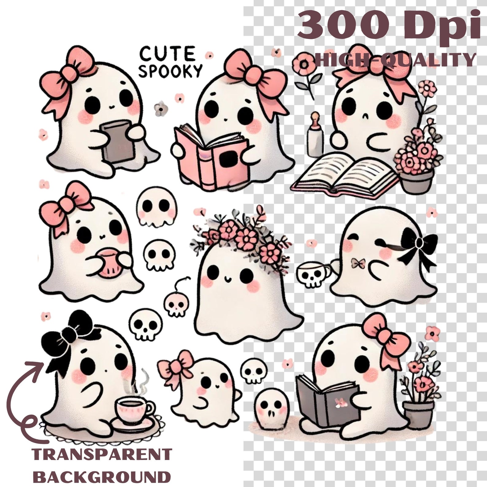 Cute Spooky Ghosts Illustration Cute and Spooky PNG Digital Download ...