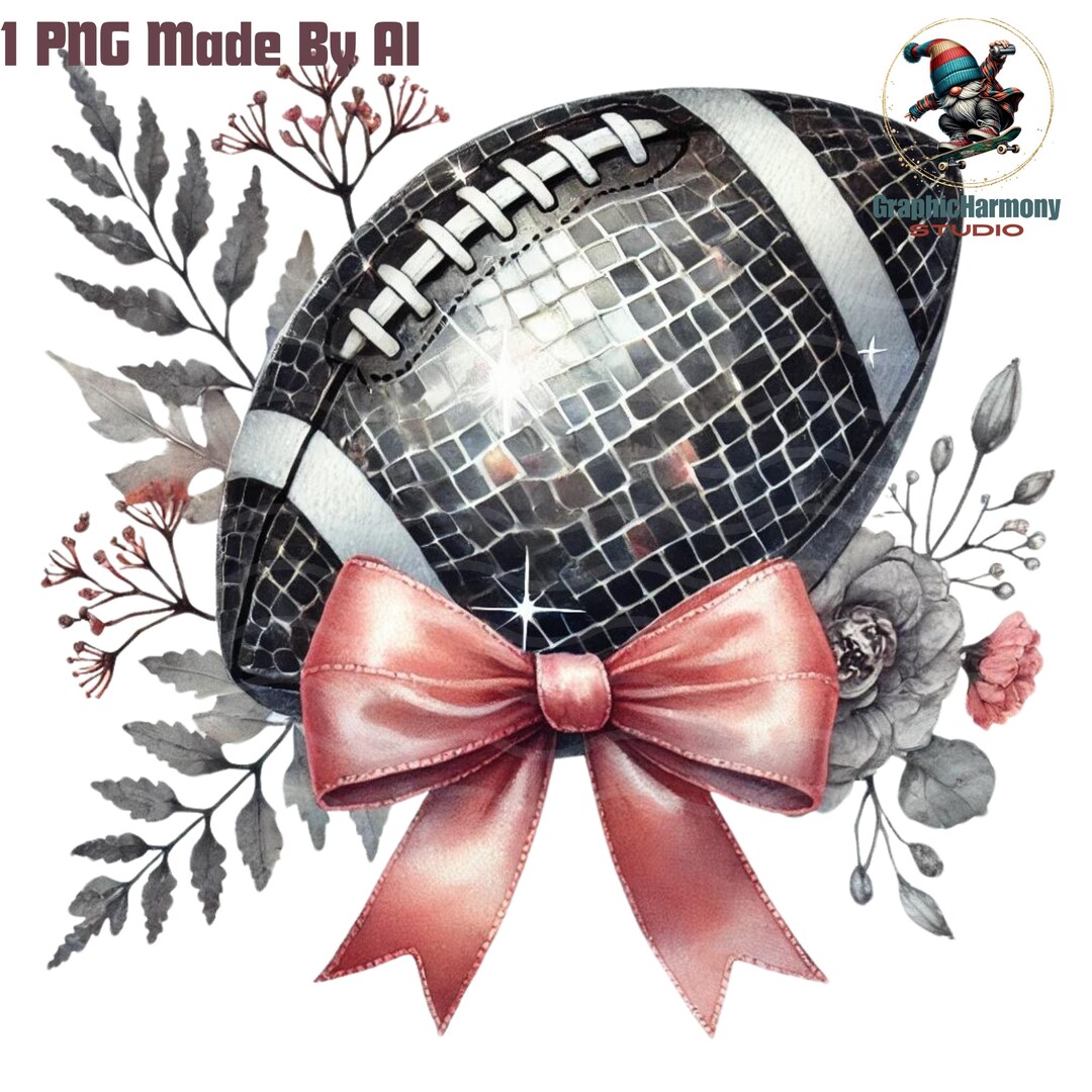 Disco Ball Football With Pink Bow PNG, Glam Sports Clipart, Football ...