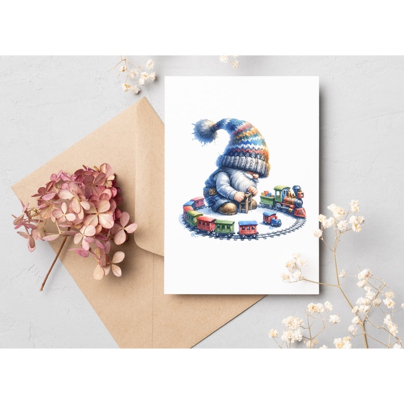 Playful Gnome & Toy Train Clipart High Quality Digital PNG for Crafting ...