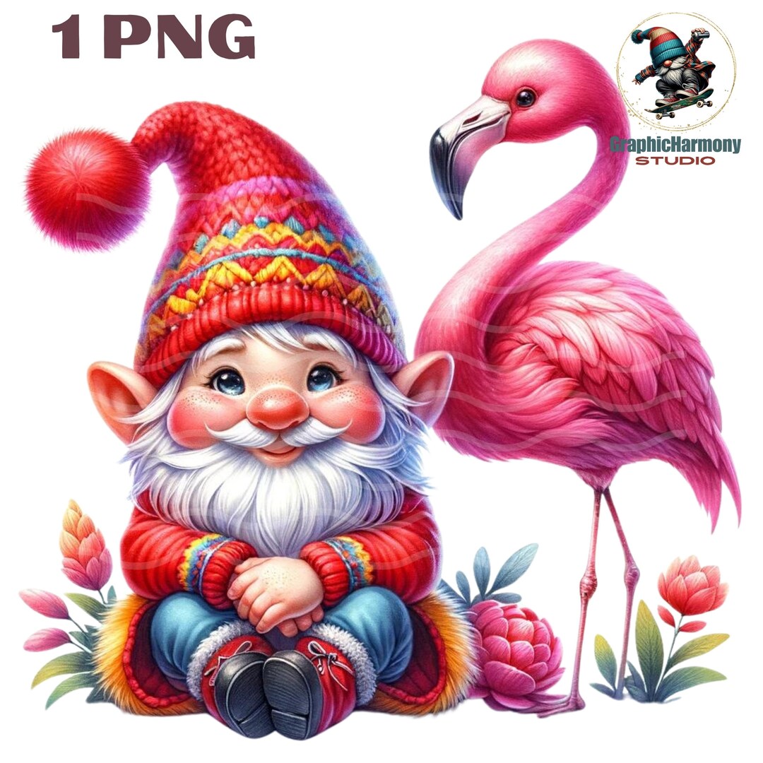 Colorful Flamingo Gnome Clipart Whimsical Gnome With Flamingo PNG ...
