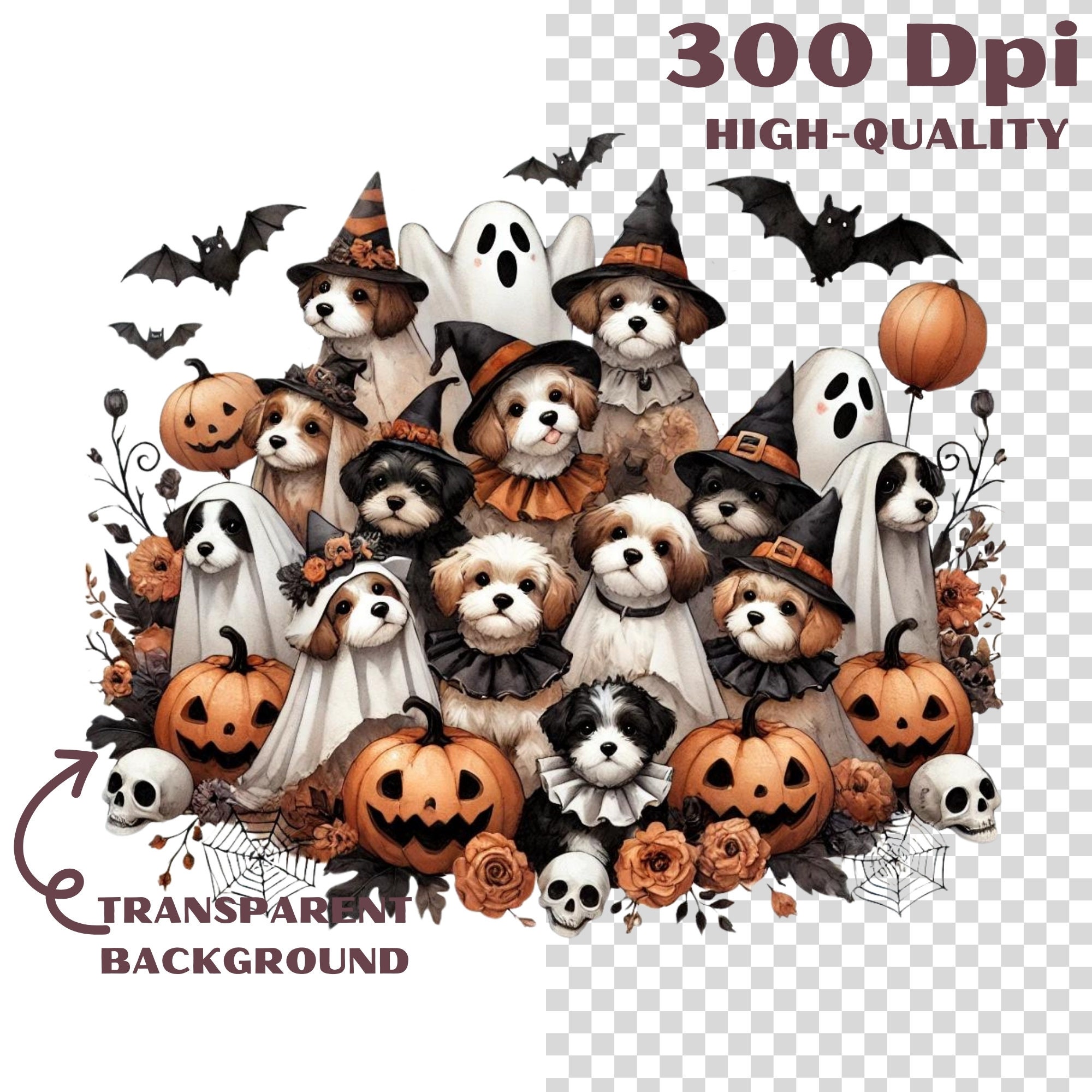 Cute Ghost Dogs Halloween PNG, Spooky Dogs With Pumpkins Clipart ...