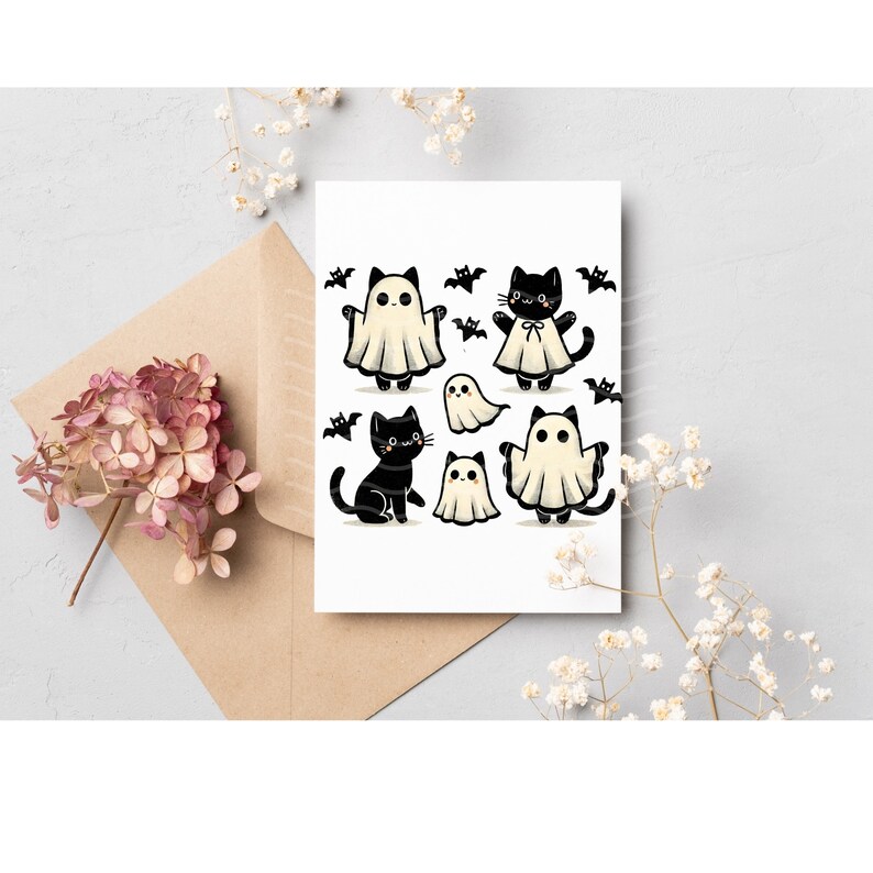 Kawaii Ghost Cats PNG - Cute Halloween Cat Clipart - Spooky Black Cats ...