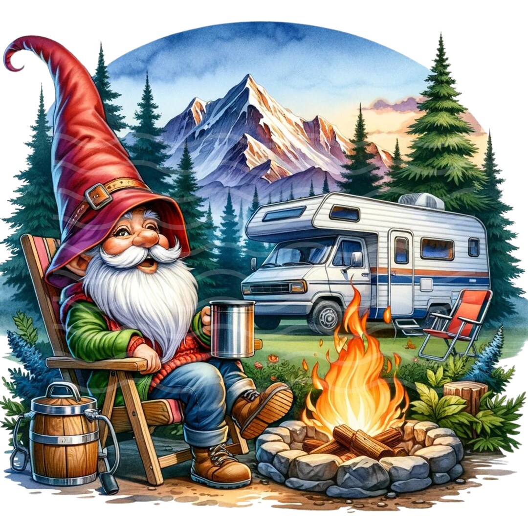Camping Gnome With Camper Van Clipart PNG - Adventure Gnome Digital ...