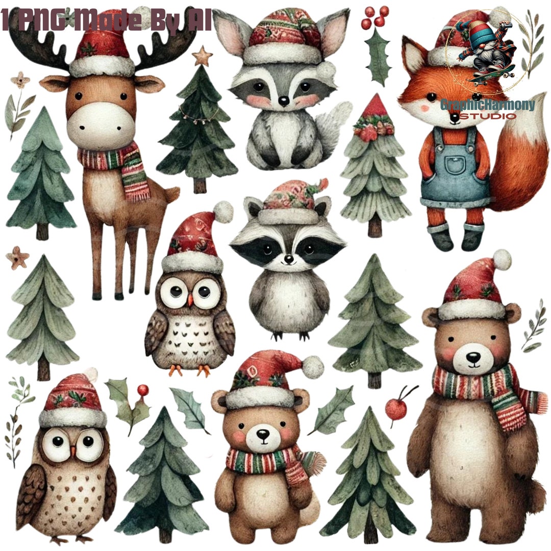 Christmas Woodland Animals PNG, Cute Forest Creatures Clipart, Holiday ...