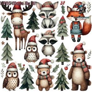 Christmas Woodland Animals PNG, Cute Forest Creatures Clipart, Holiday ...